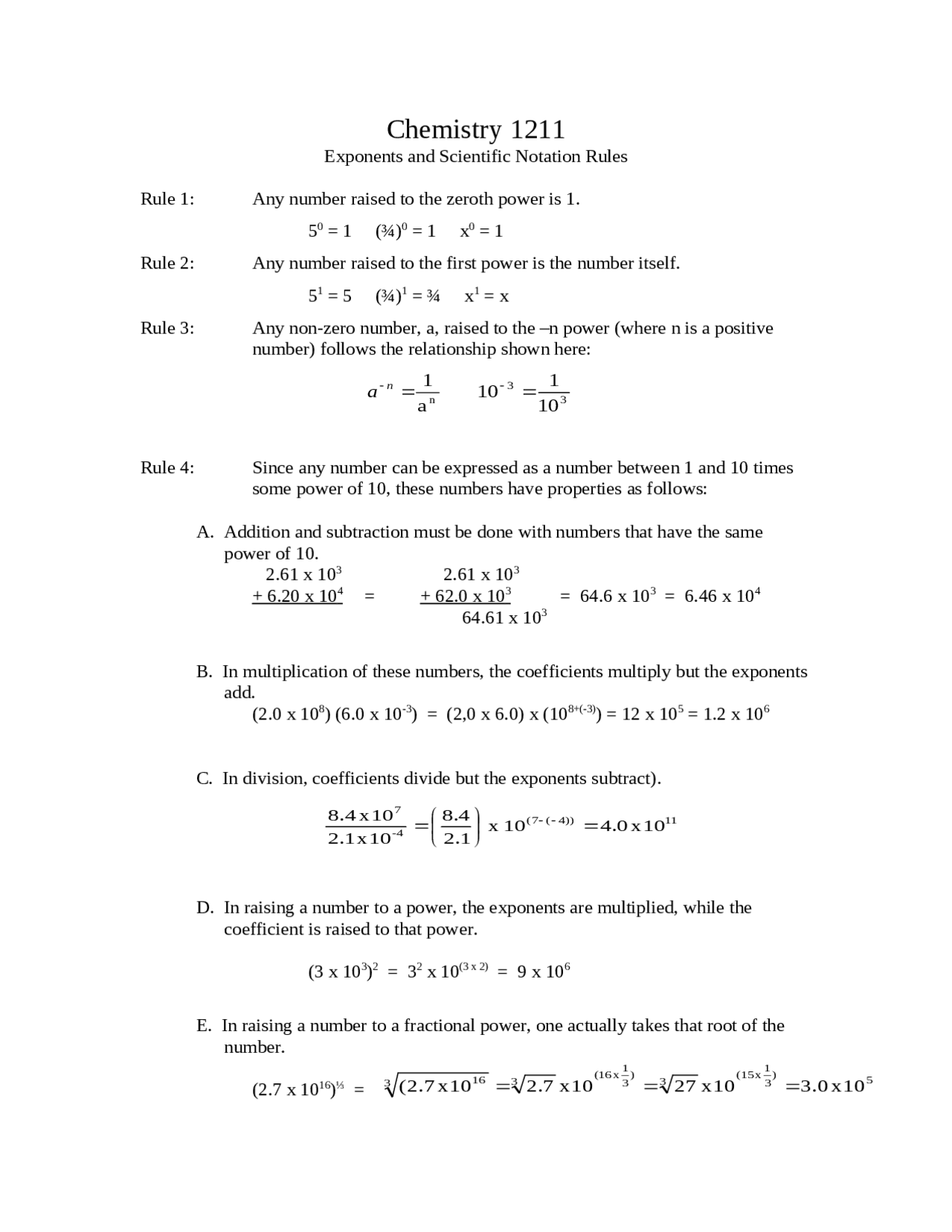 Exponents and Scientific Notation Rules - Principles of Chemistry I ...