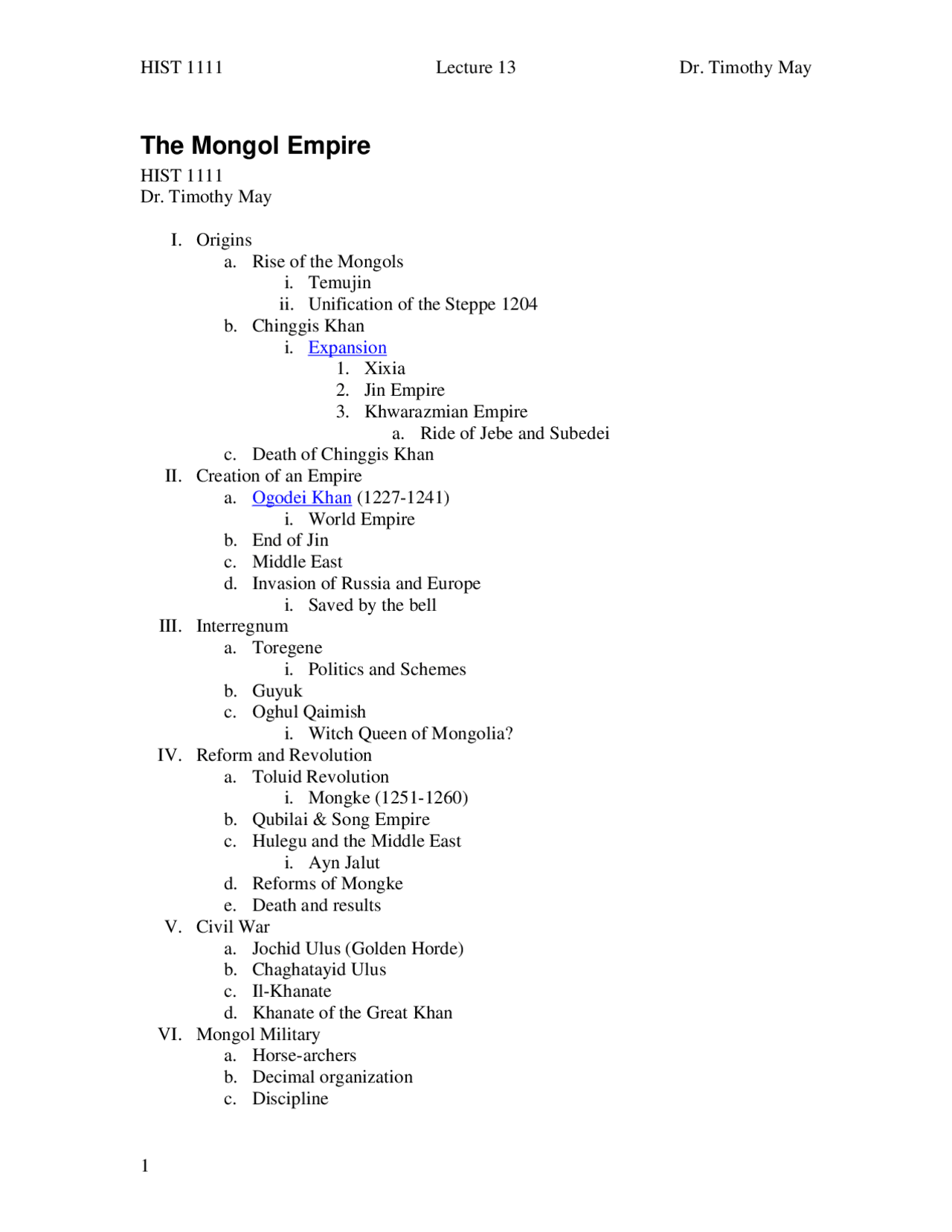 The Mongol Empire - World Civilization | HIST 1111 - Docsity
