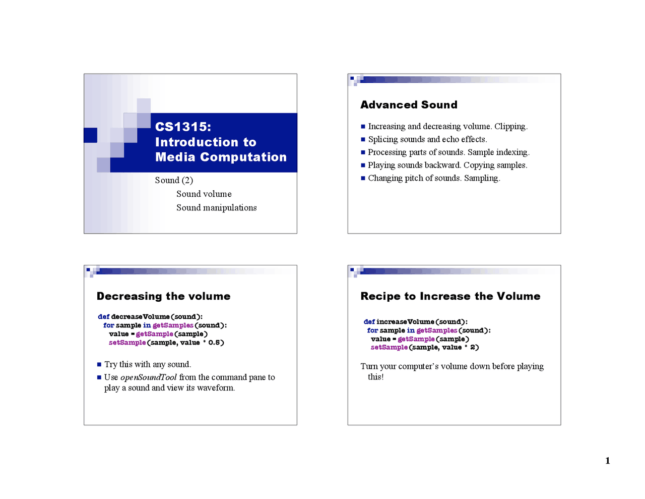 Lecture Slides On Sound Introduction Media Computation Cs 1315