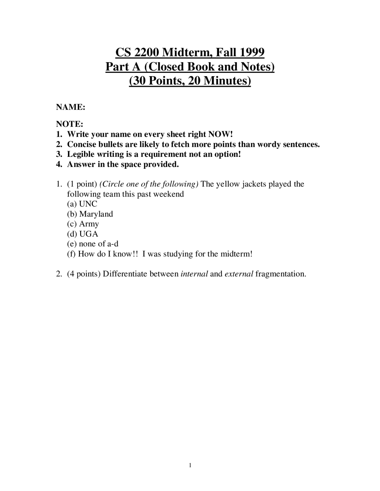 7 Questions Midterm Exam Systems And Networks Cs 2200 Docsity