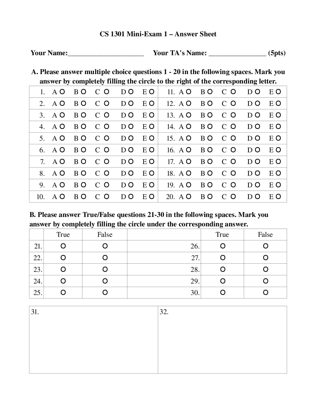 Questions of Multiple Choice of Intro to Computing - Exam 1 | CS 1301 ...