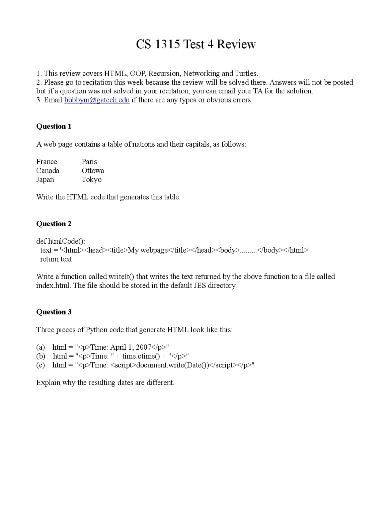 Test 4 Review Introduction To Media Computation Cs 1315 Docsity