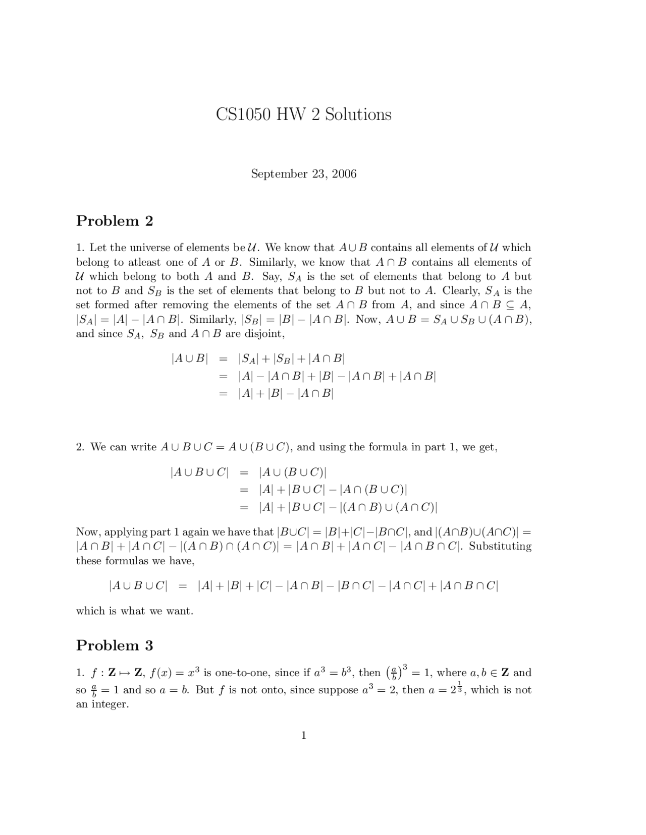 Homework 2 Solutions Constructing Proofs Cs 1050 Docsity