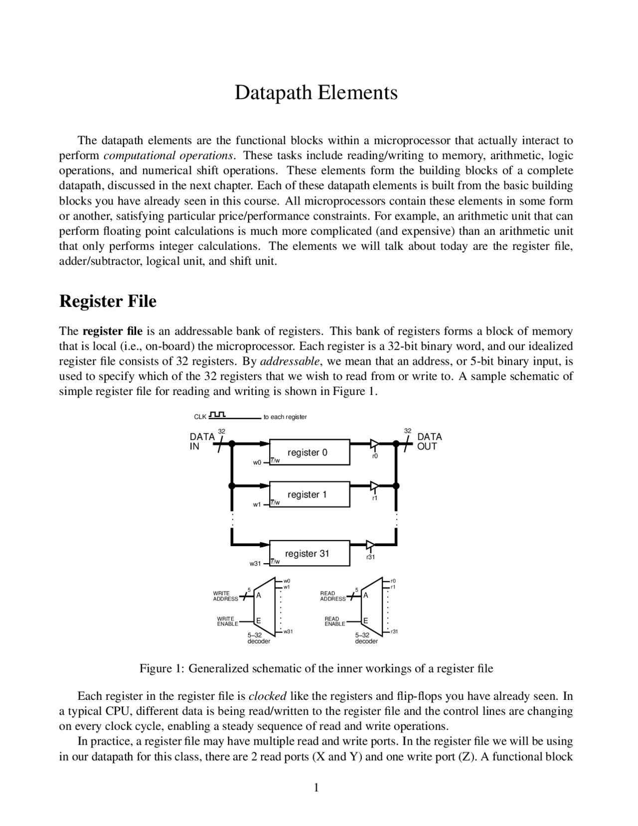 Lecture Notes On Datapath Elements Introduction To Computer