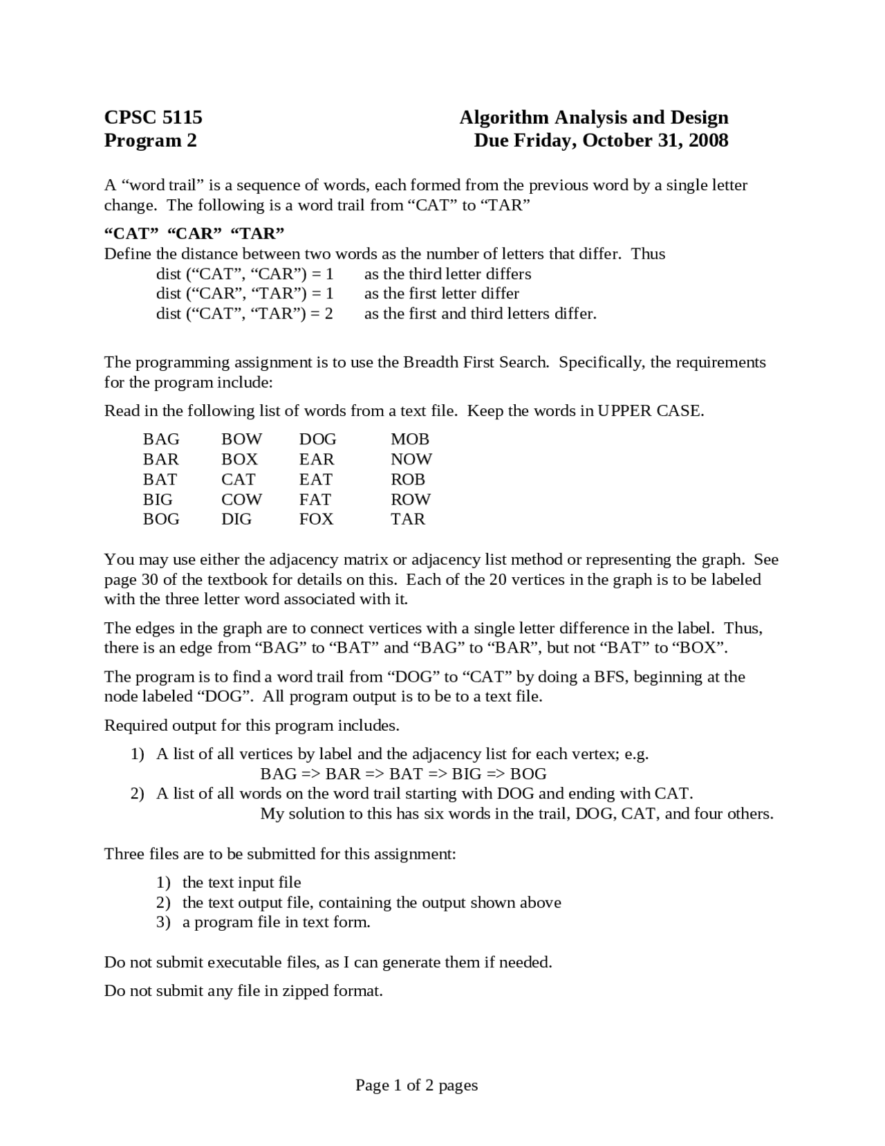 Programming Assignment 2 On Algorithm Analysis And Design Cpsc 5115u