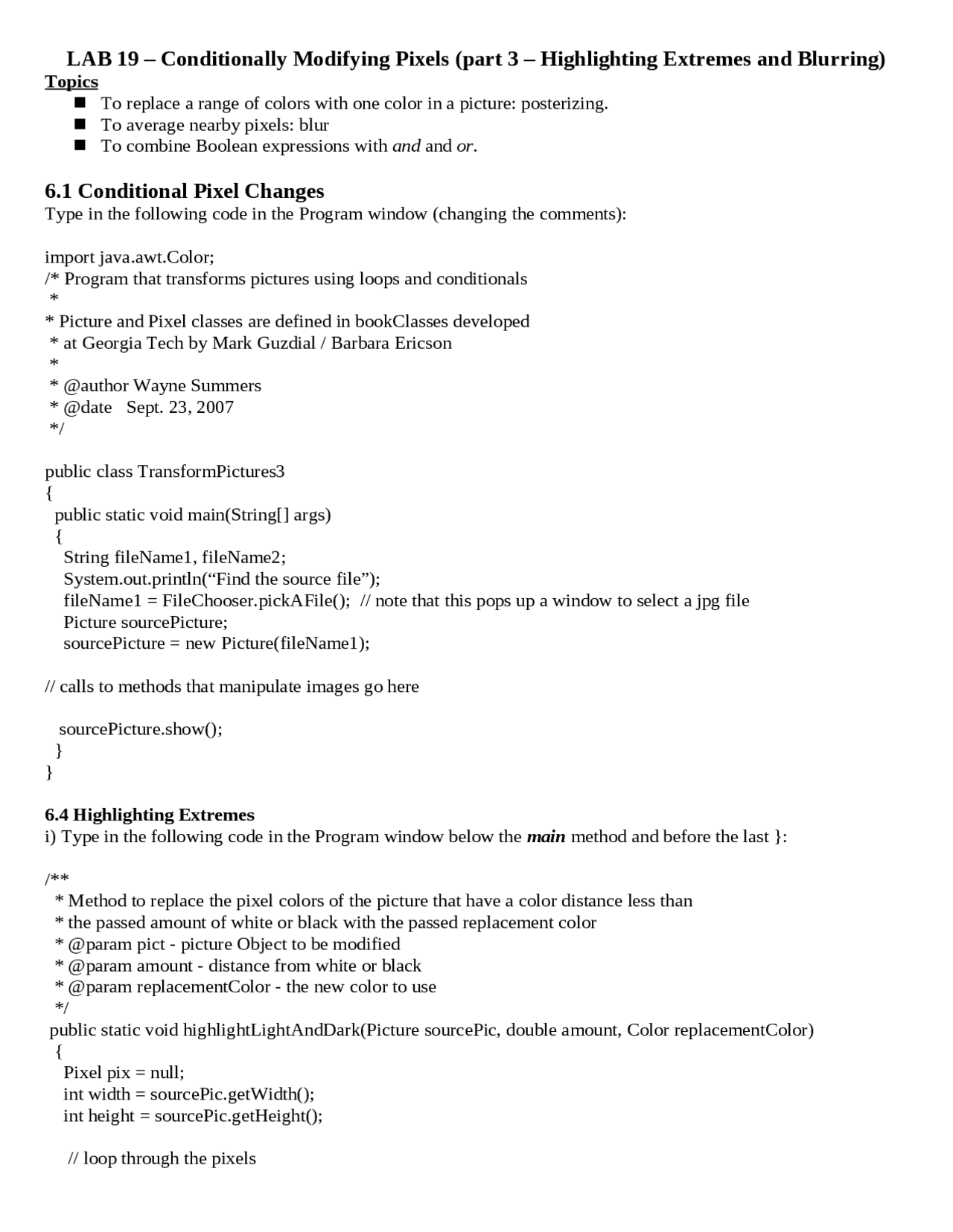 Conditionally Modifying Pixels Of Data Structures Lab 19 Cpsc 2108 Docsity