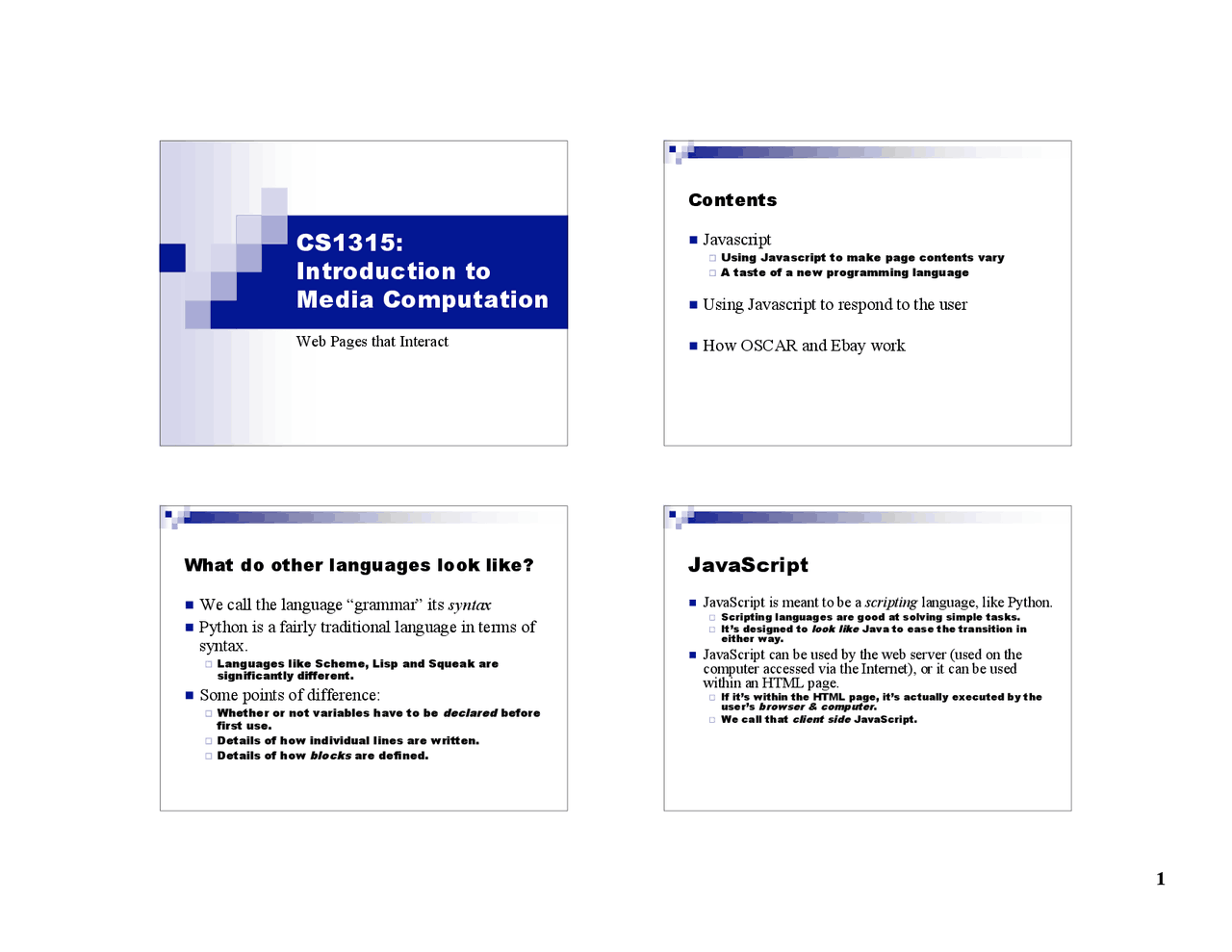 Lecture Slides For Javascript Introduction To Media Computation Cs 6302