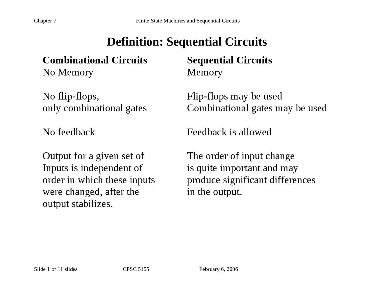 Definition Sequential Circuits Computer Architecture Cpsc 5155u
