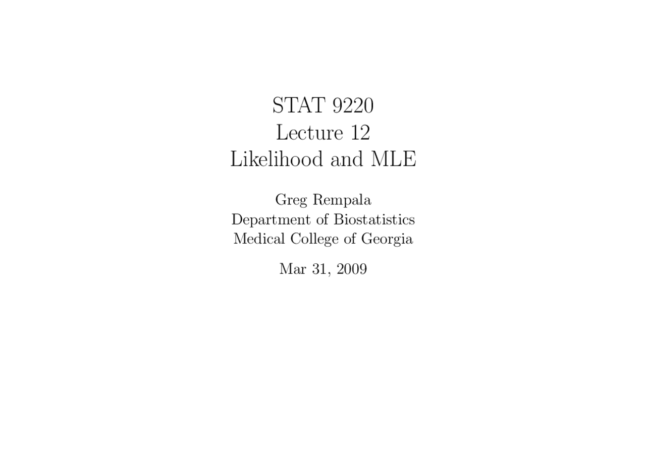 The Maximum Likelihood Methods In Advanced Statistical Inference Stat