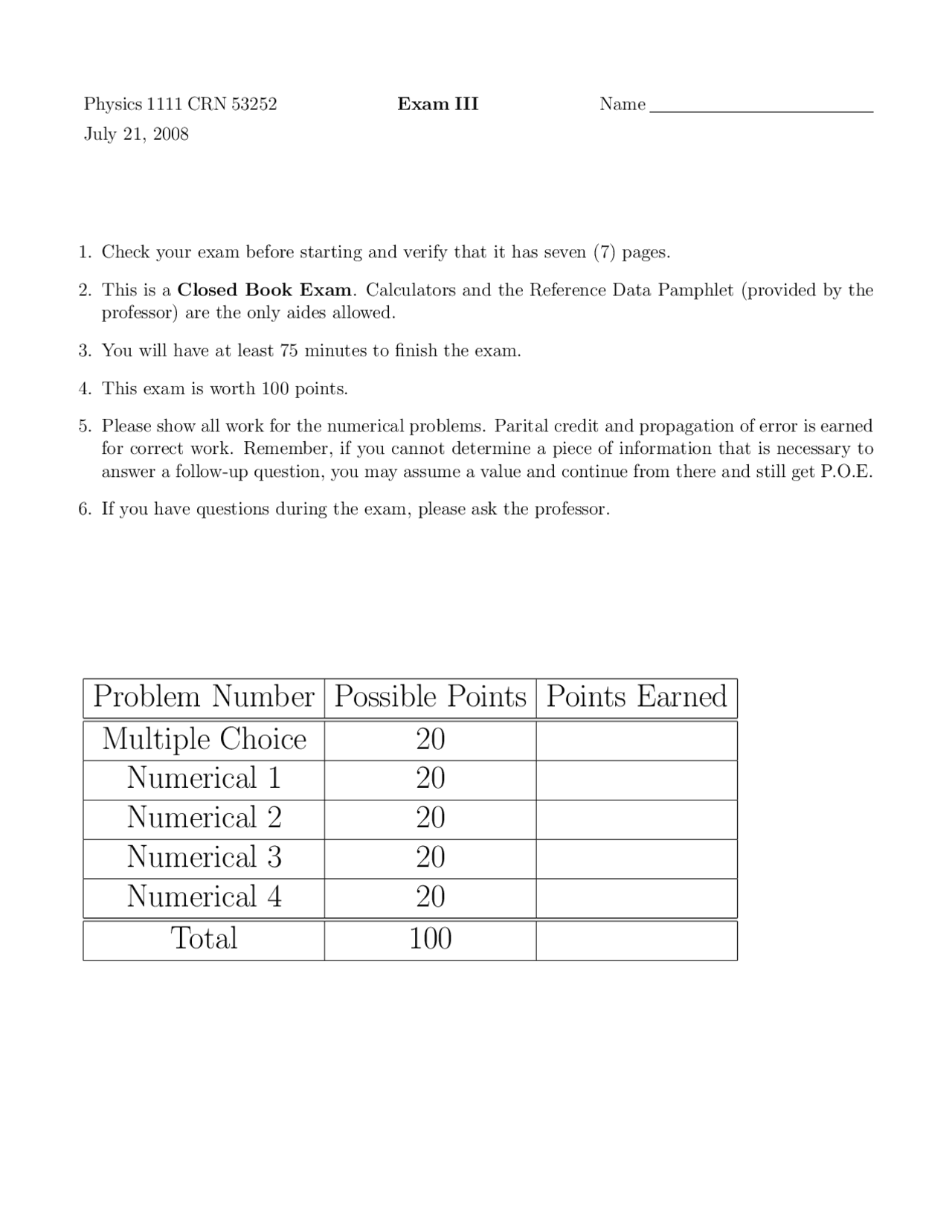 Problems On The Angular Acceleration Exam 4 Phys 1111 Docsity