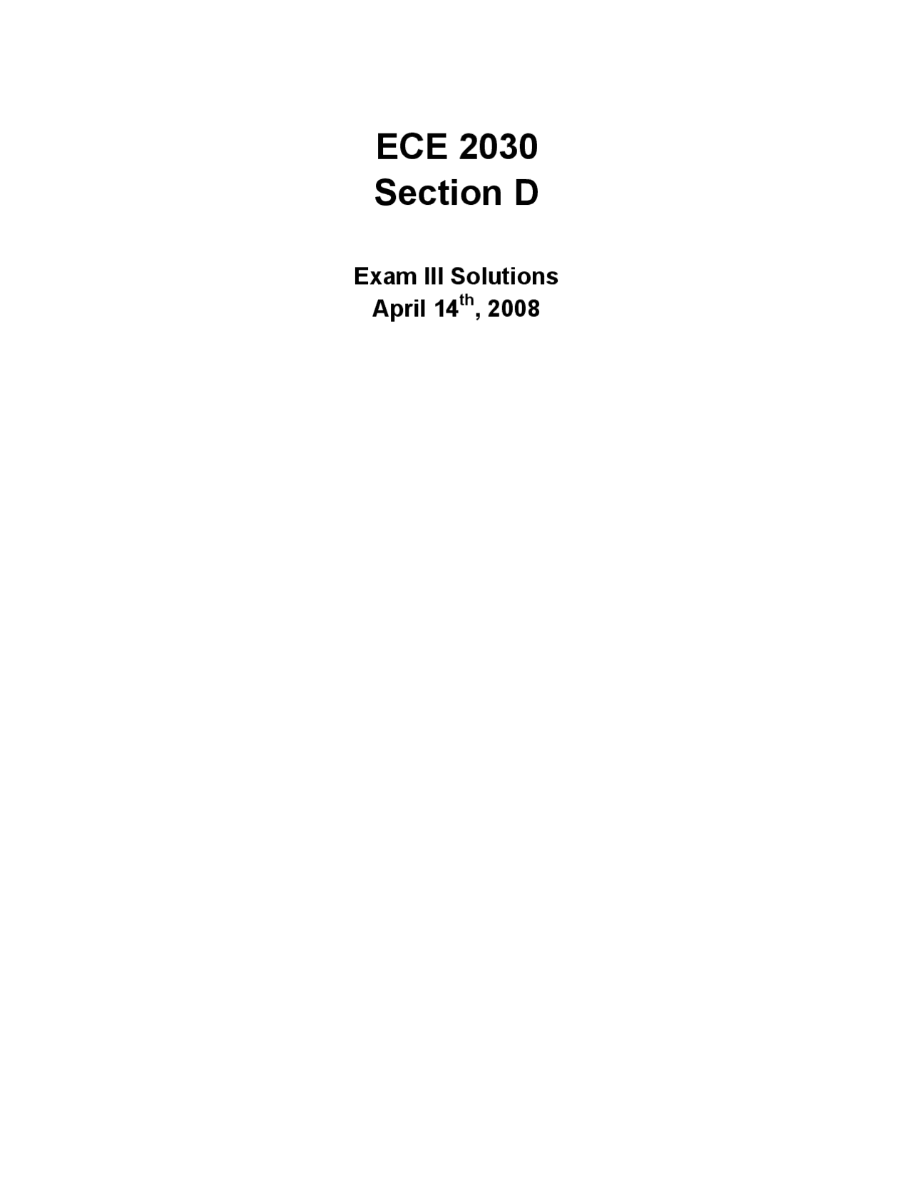 Introduction To Computer Engineering Exam 3 Solutions Fall 2008