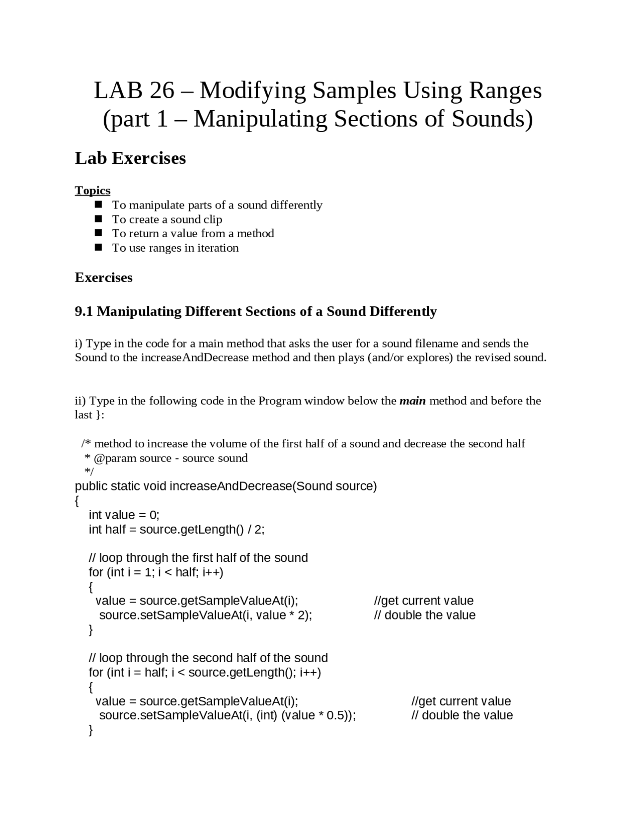 Lab 26: Modifying Samples Using Ranges - Computer Science 1 | CPSC 1301 - Docsity