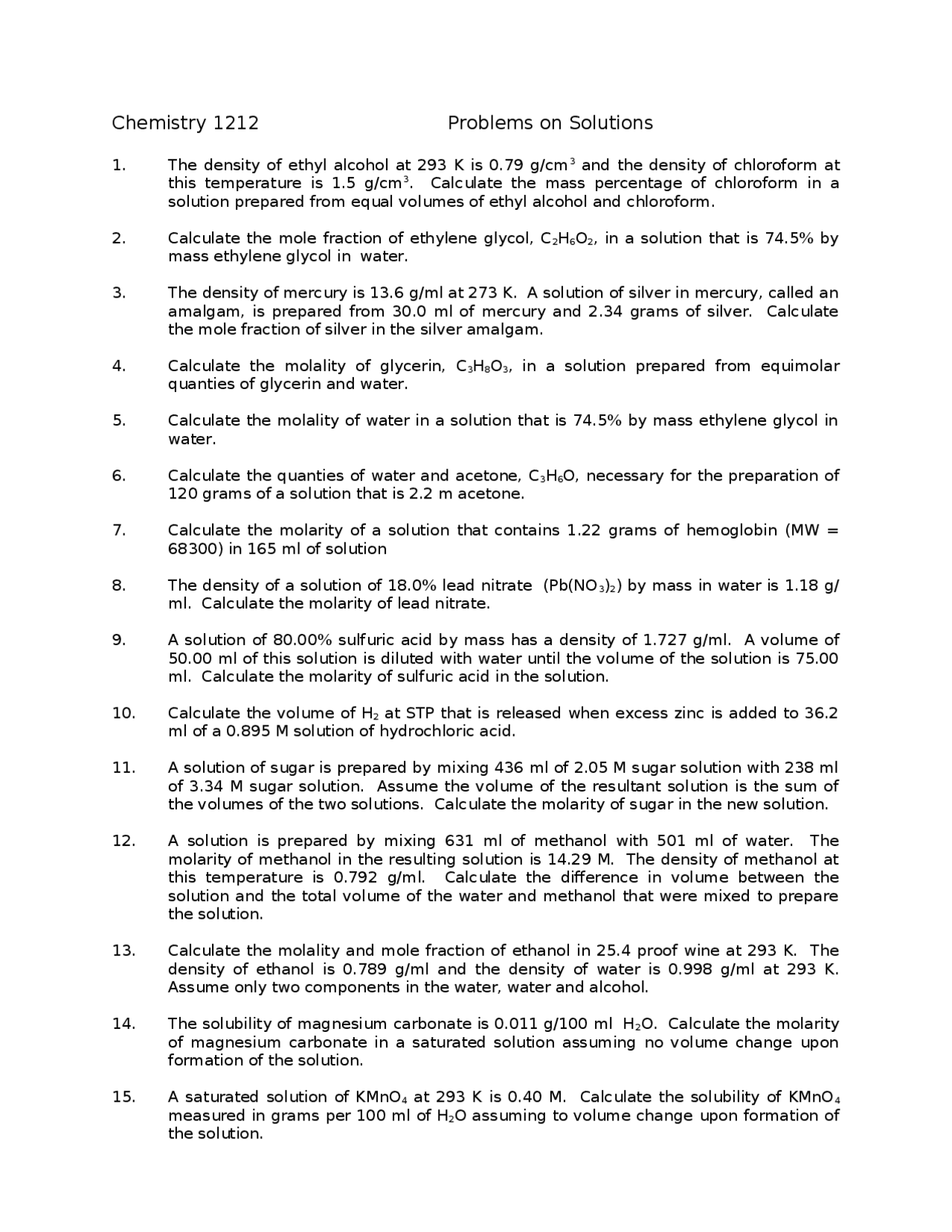 30 Problems On Principles Of Chemistry Ii Assignment Chem 1212