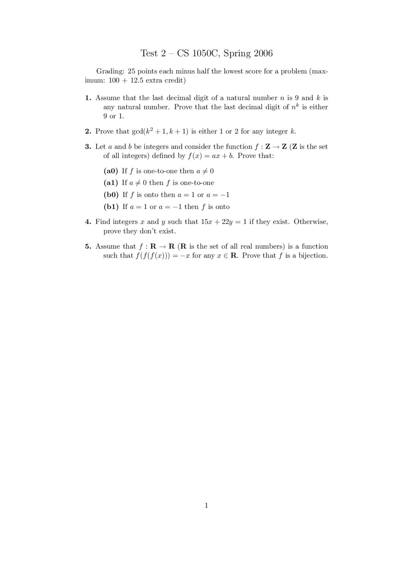 5 Problems Test 2 Constructing Proofs Cs 1050 Docsity