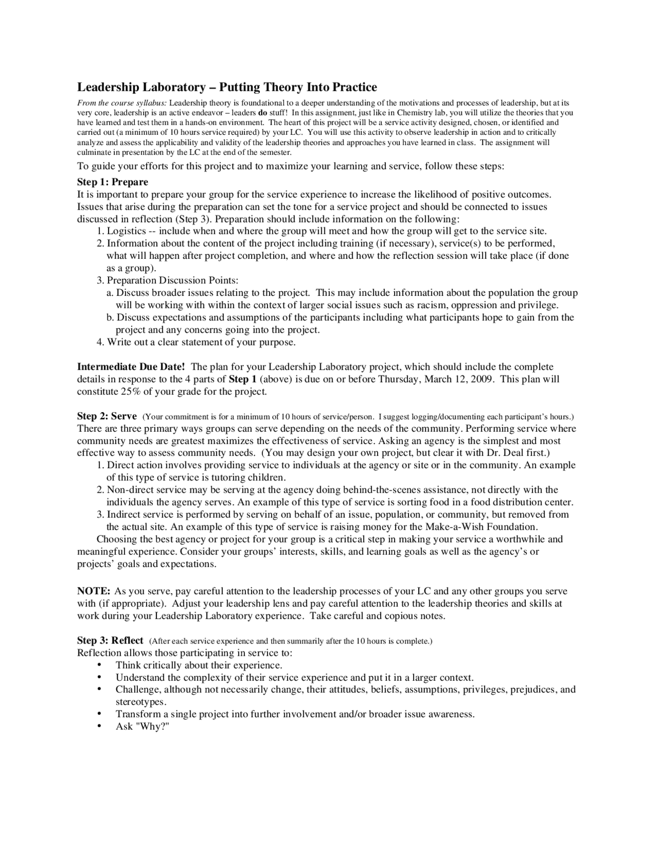 Leadership Laboratory: putting Theory into Practice - Project 4 | LEAD ...