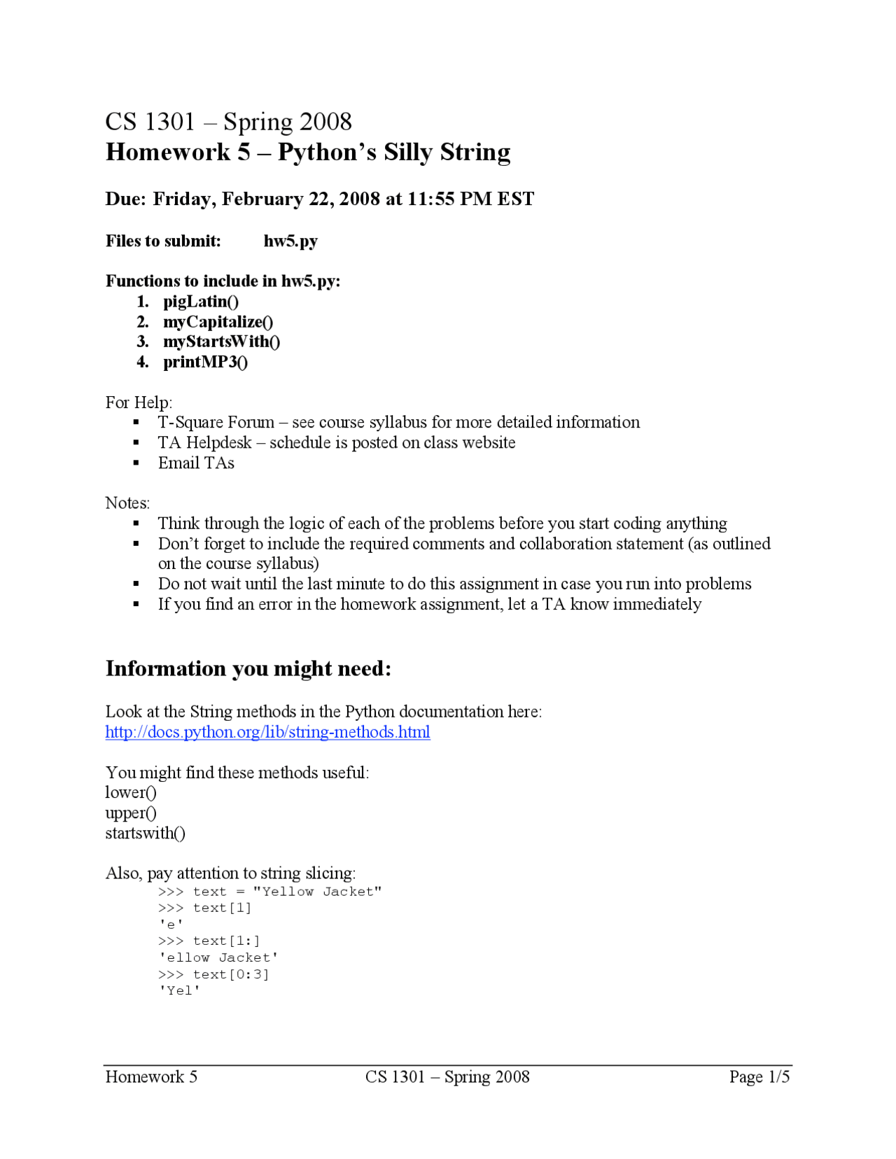 Homework 5 Pythons Silly String Introduction To Computing Cs 1301