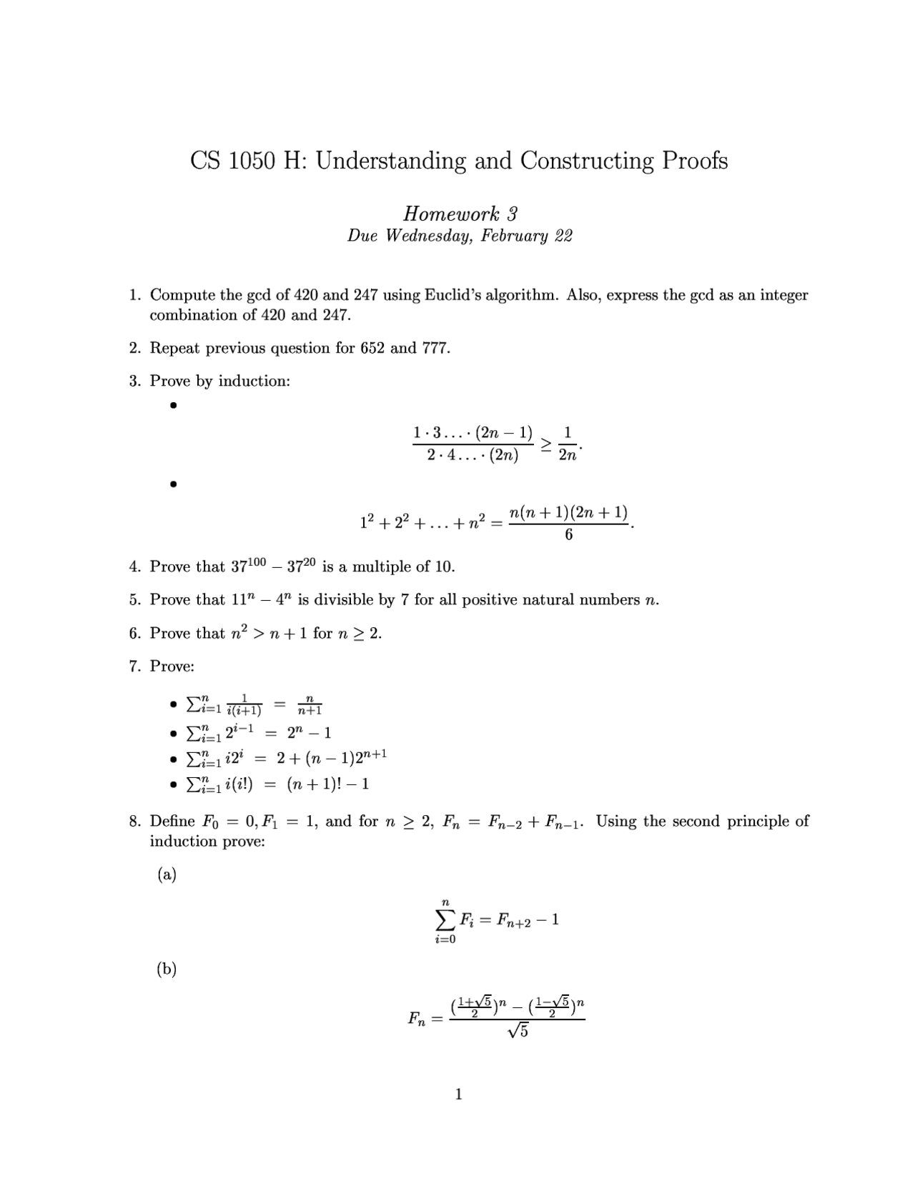 Understanding And Constructing Proofs Homework Iii Cs 1050 Docsity