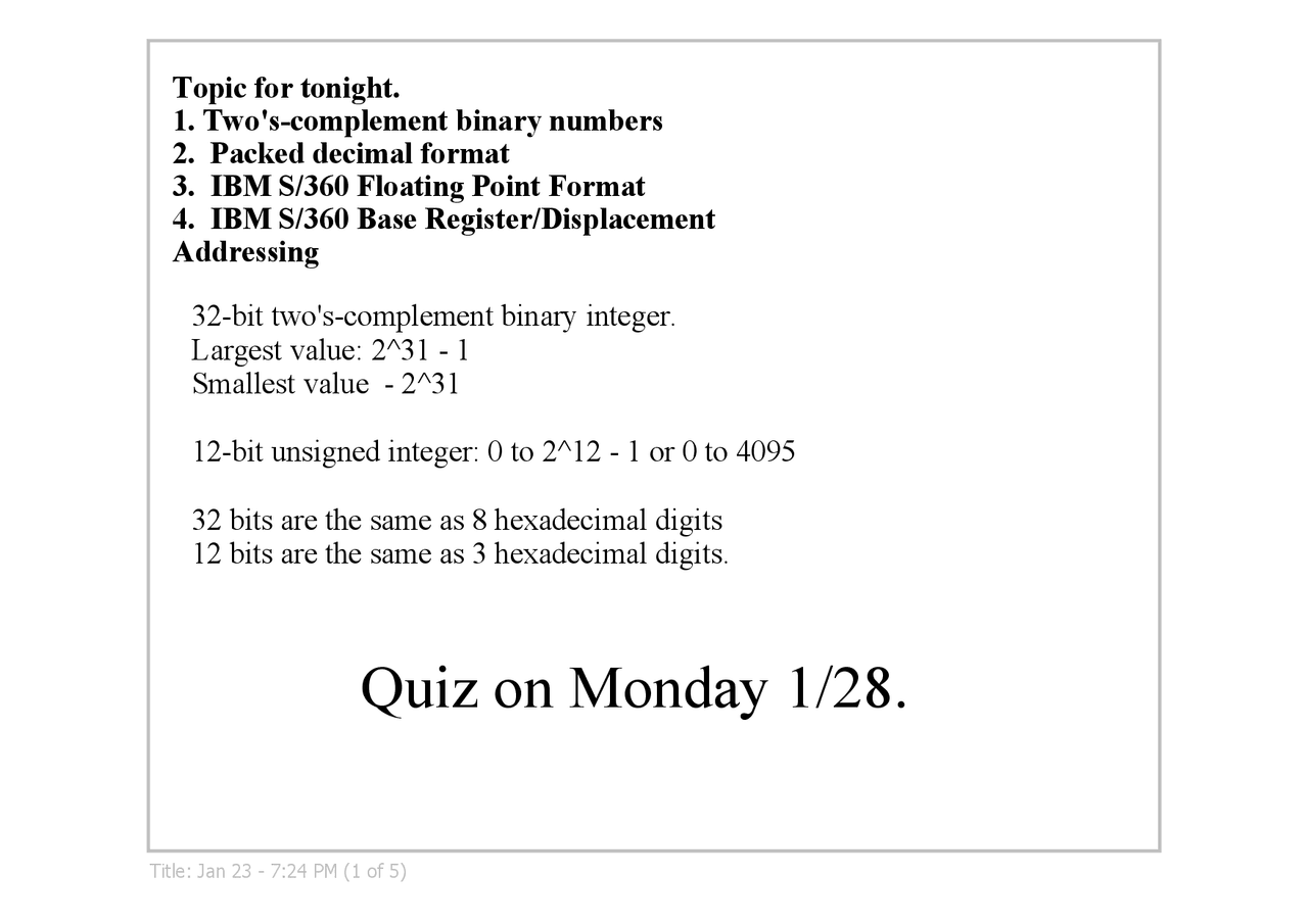Notes On Two Complement Binary Numbers Assembly Lang Programming 1 Cpsc 3121 Docsity
