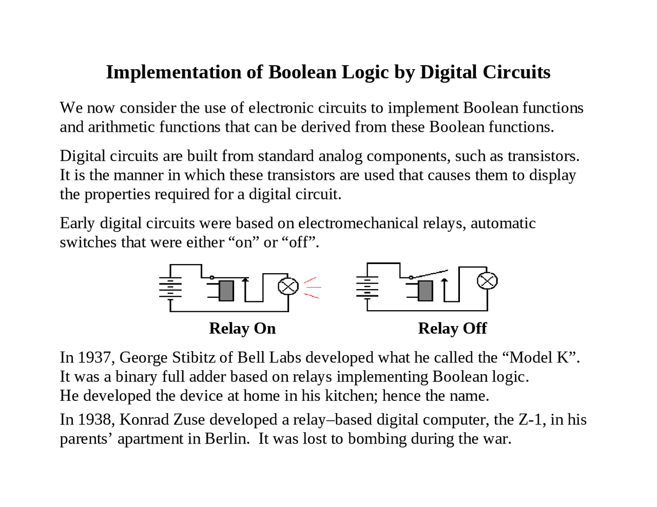 Implementation Of Boolean Logic By Digital Circuits Lecture Notes Cpsc 5155u Docsity