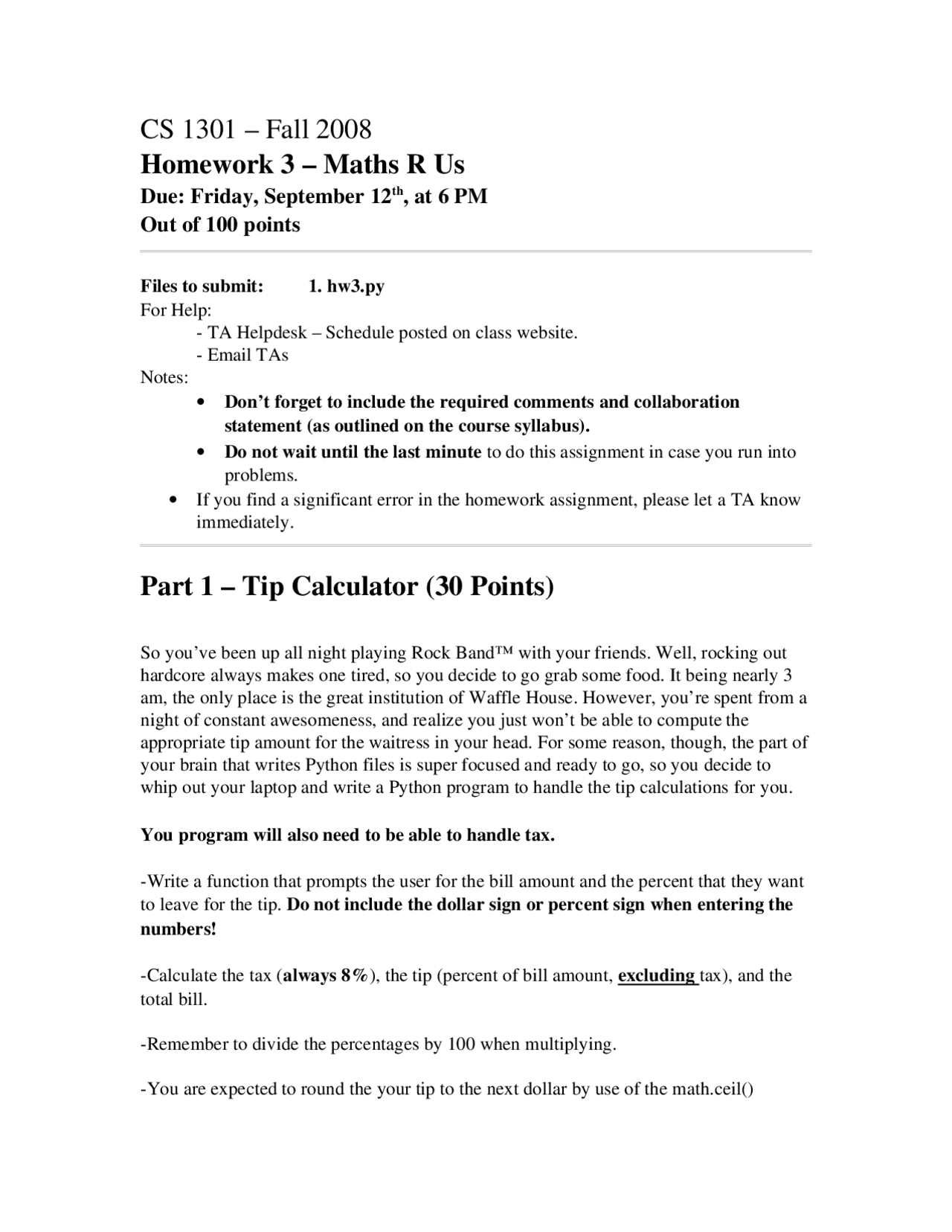 Maths R Us Introduction To Computing Assignment 3 Cs 1301