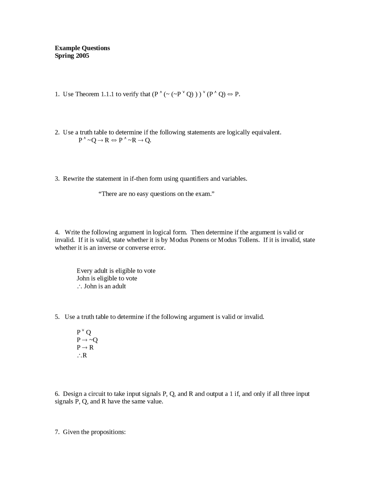 Problems On Variable Theorem Midterm Exam Cs 1050 Docsity