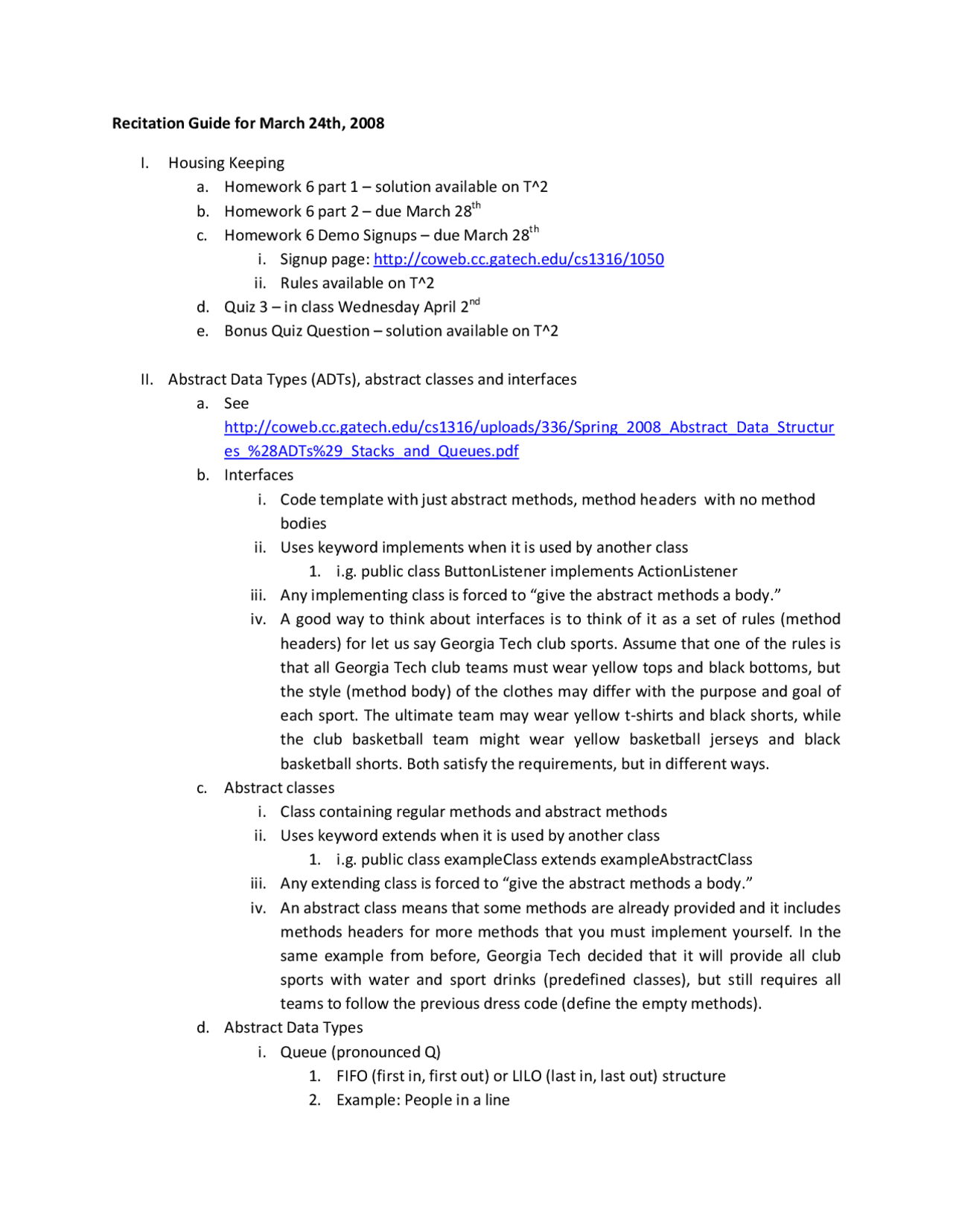 Recitation Guide Assignment 6 Representing Structure And Behavior Cs 1316 Docsity