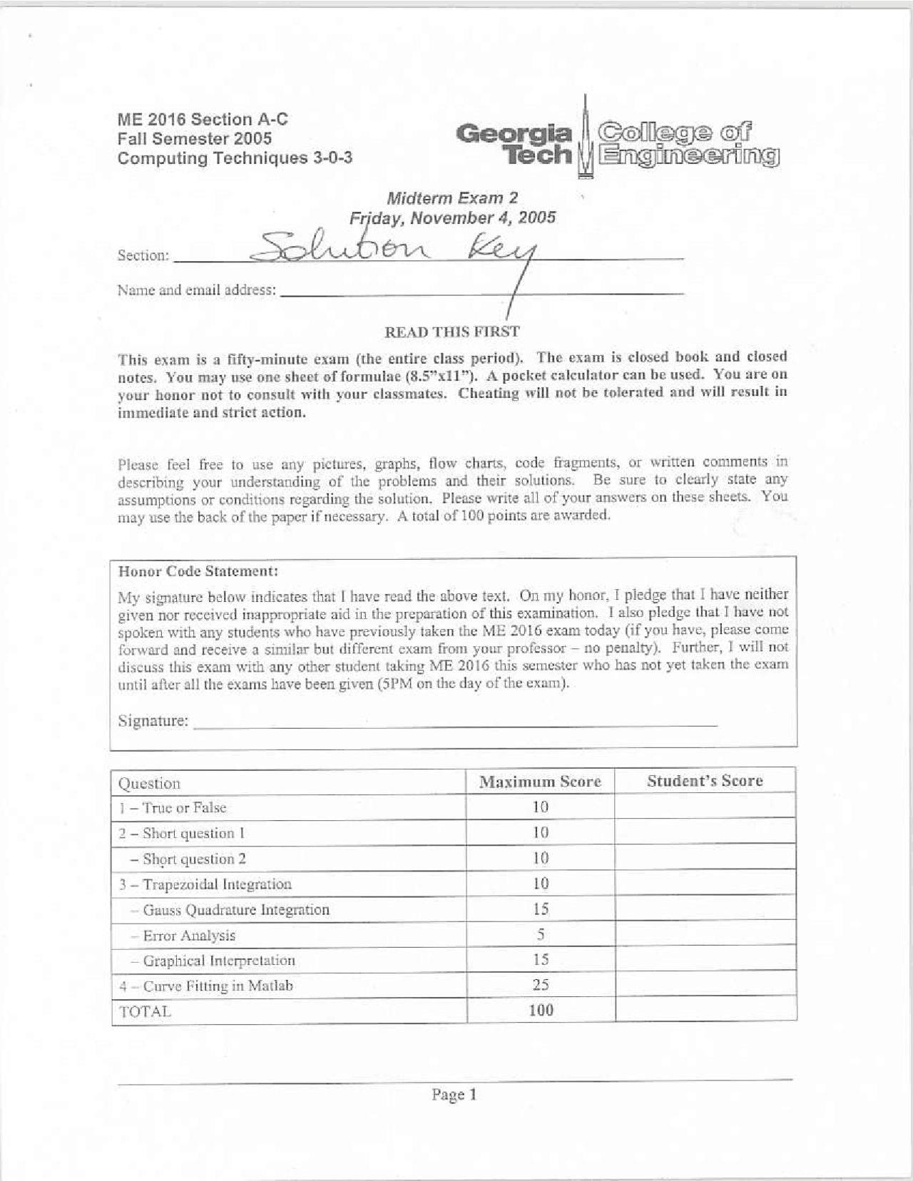 Computing Techniques Solved Midterm Exam 2 Me 2016 Docsity