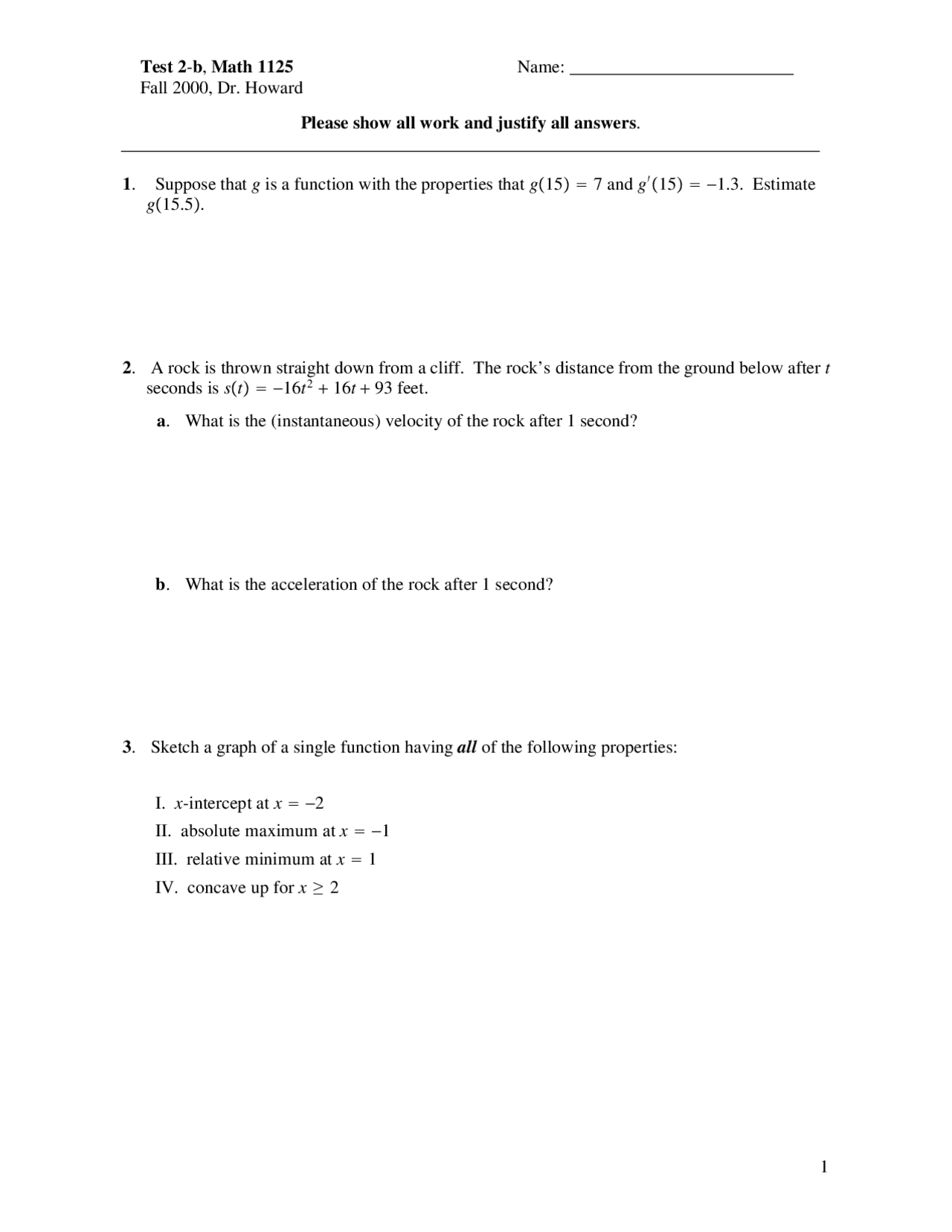 7 Questions for Practice Exam 2 - Applied Calculus | MATH 1125 - Docsity