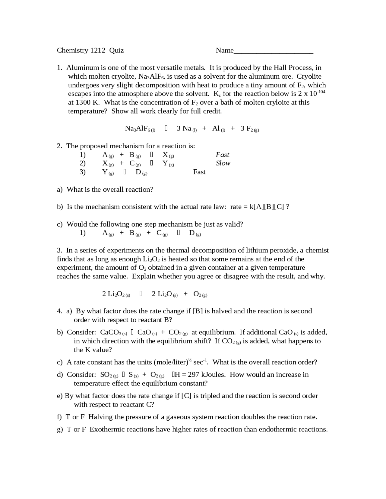 10 Questions Of Principles Of Chemistry Ii Quiz Chem 1212 Docsity