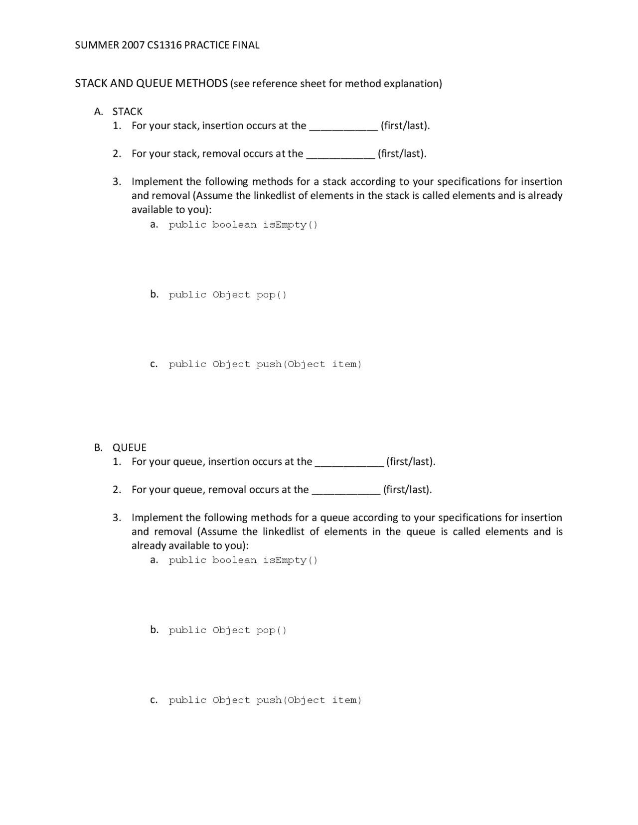 Practice Final Exam Representing Structure And Behavior Cs 1316