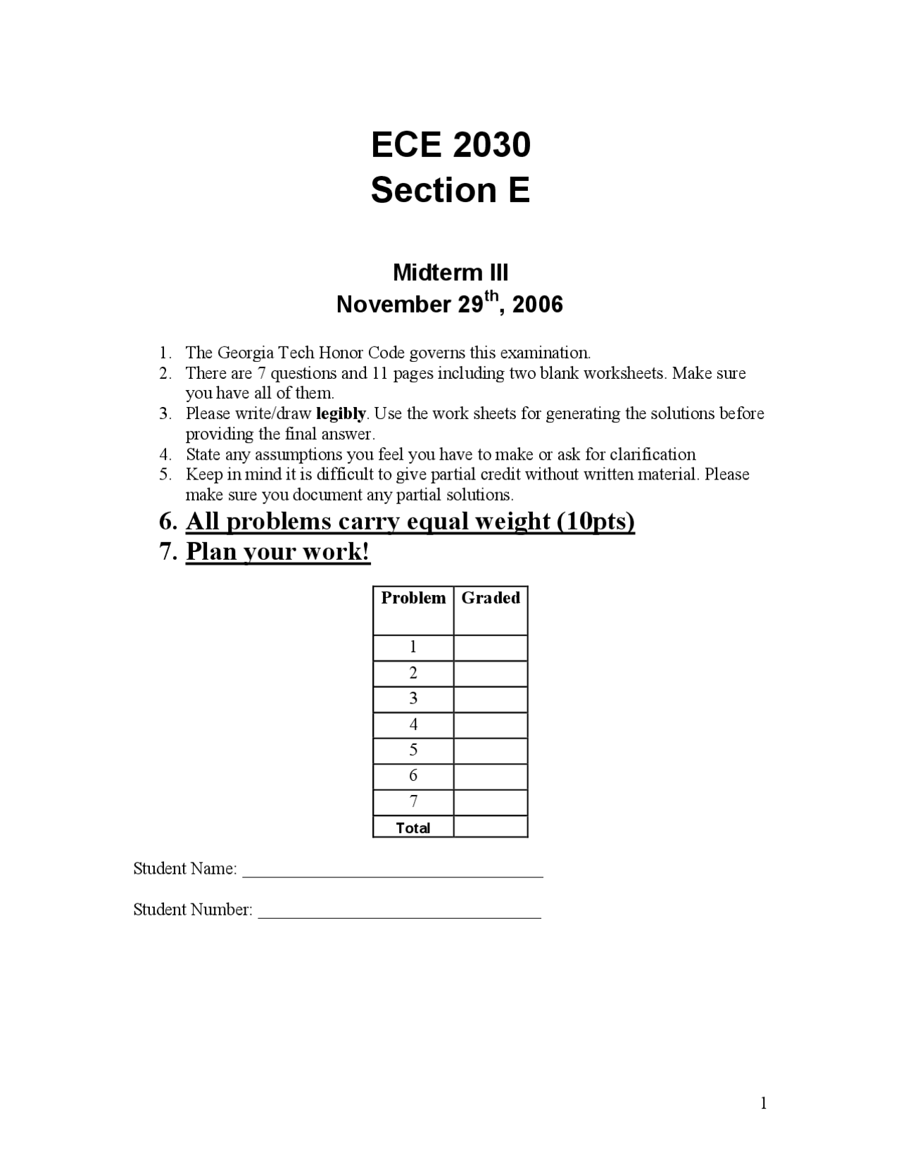 7 Questions for Midterm Exam 3 - Introduction to Computer Engineering | ECE 2030 - Docsity