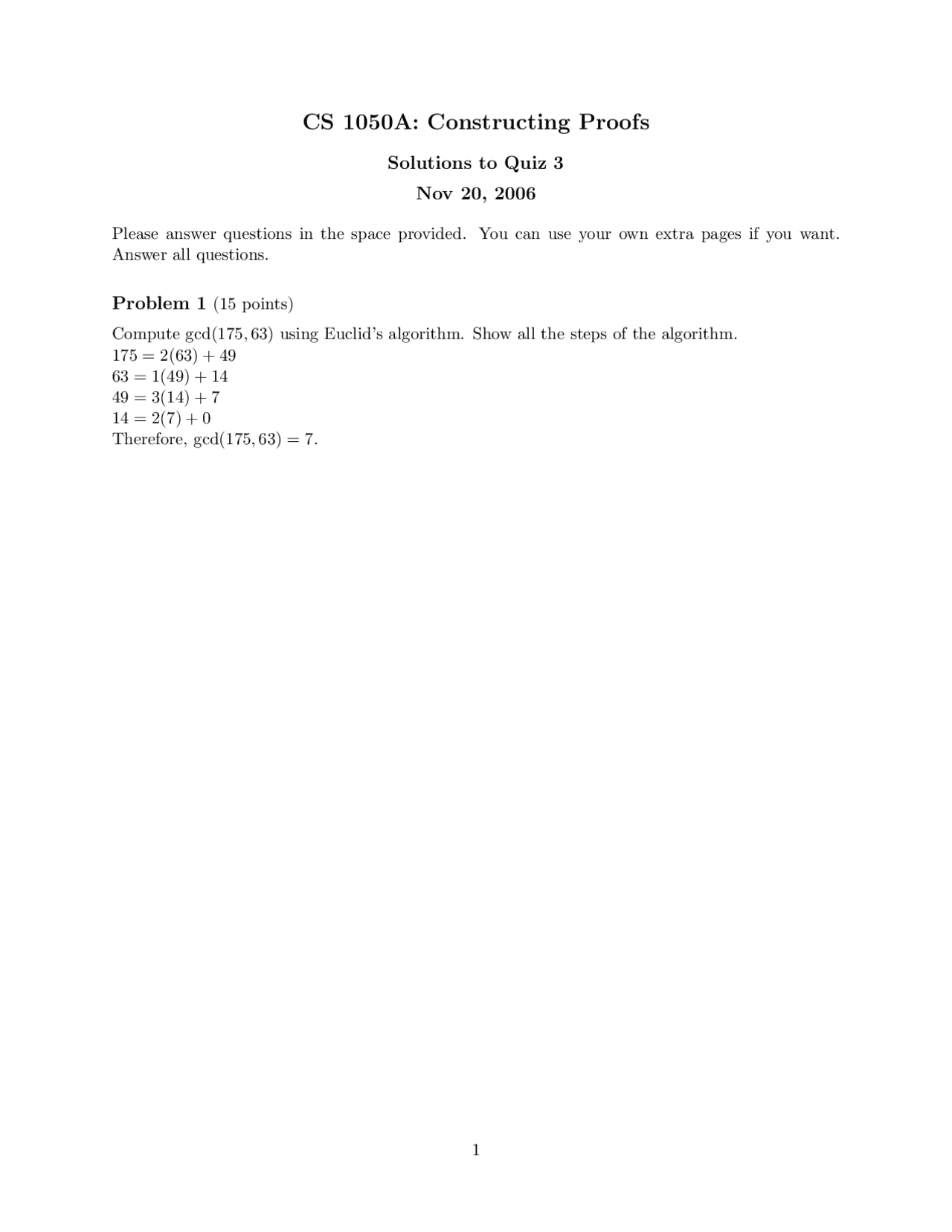 Solutions To Quiz 3 Constructing Proofs Cs 1050 Docsity