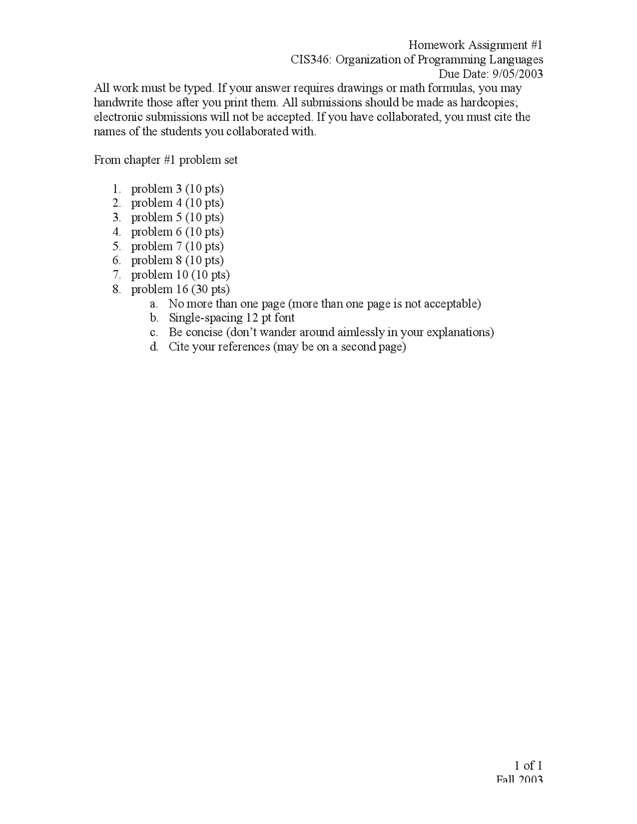 Organization Of Programming Languages Assignment 1 Scis 346 Assignments Programming