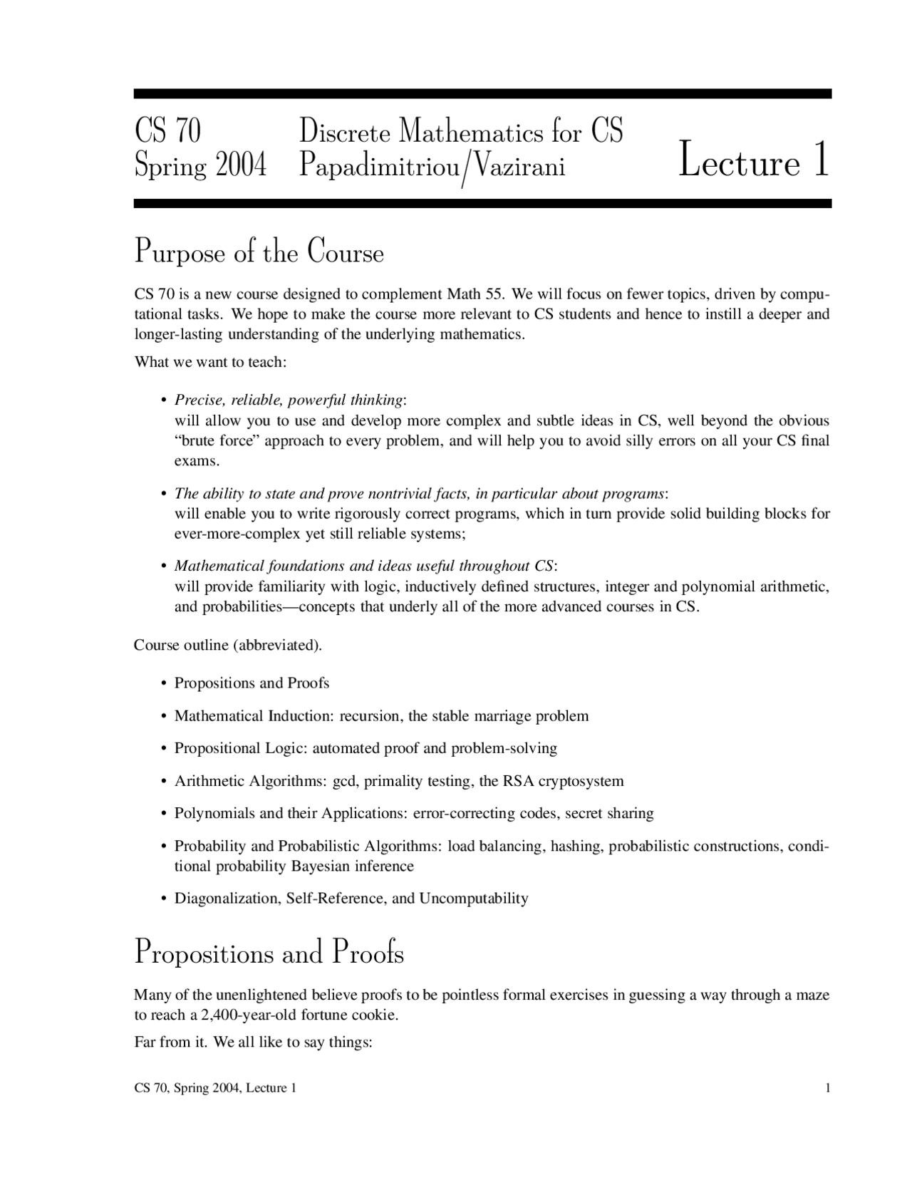 Papadimitriou And Vazirani Constructing Proofs Notes Cs 1050 Docsity