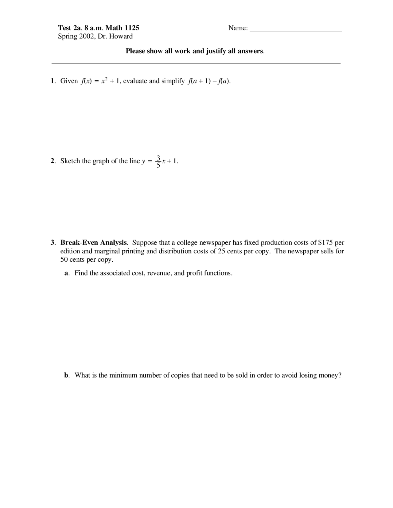 9 Questions for Exam 2 - Applied Calculus | MATH 1125 - Docsity