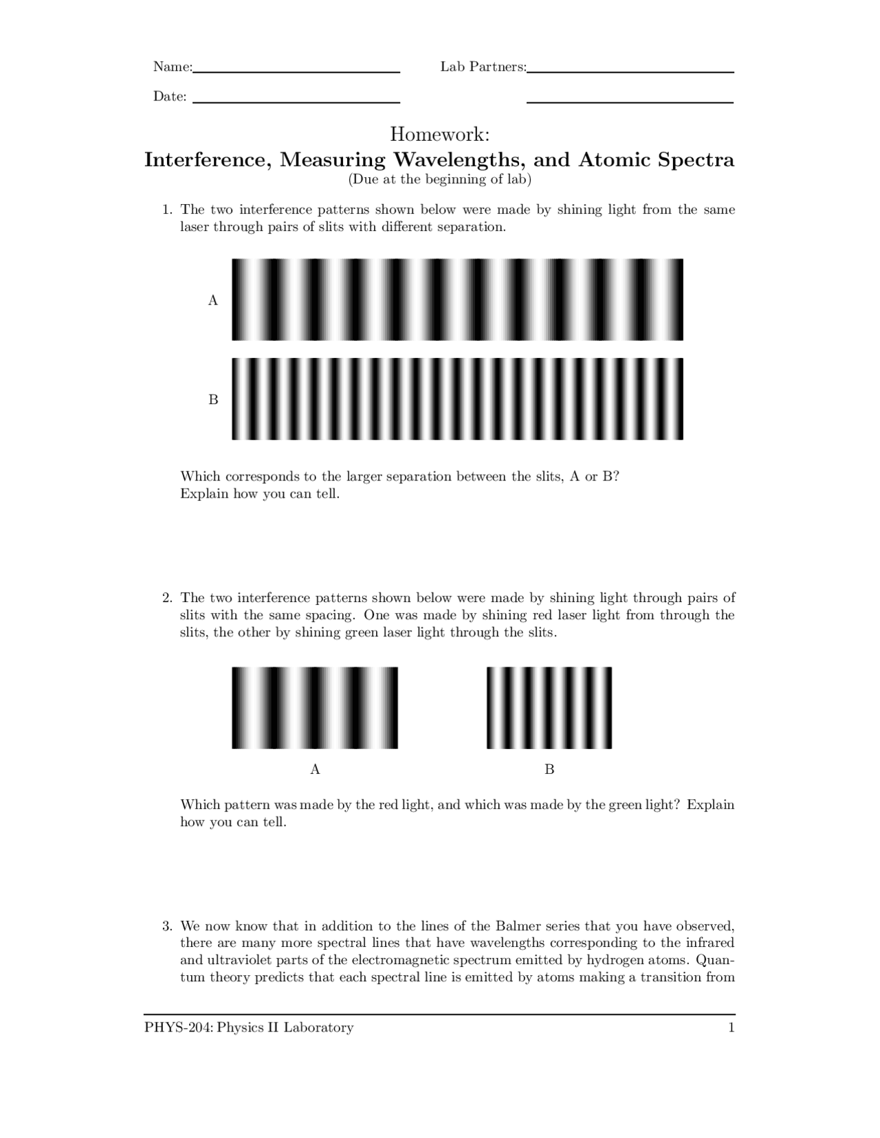 Interference Measuring Wavelengths And Atomic Spectra Lab Phys 204