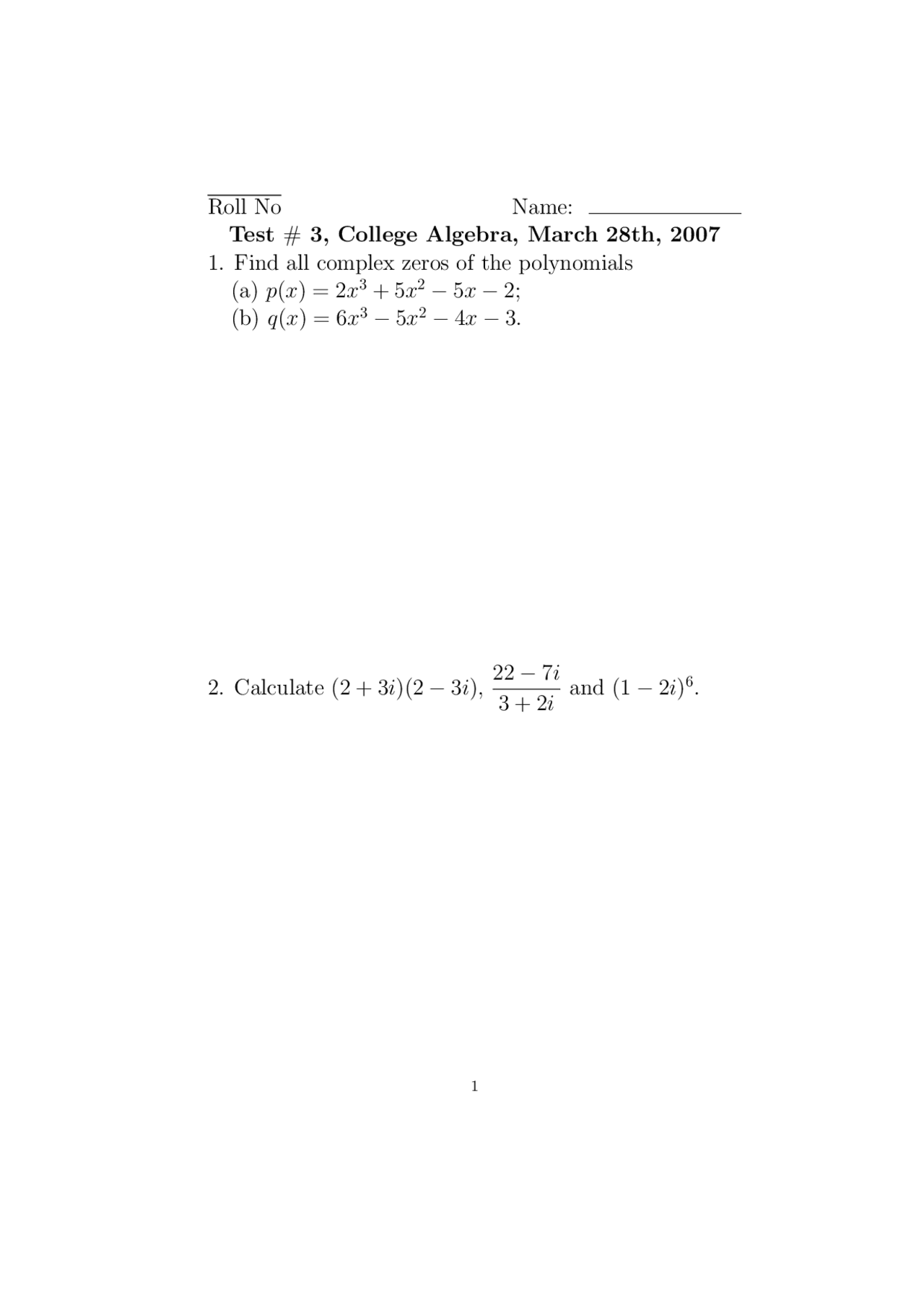 6 Questions Exam 3 - College Algebra | MATH 1111 - Docsity