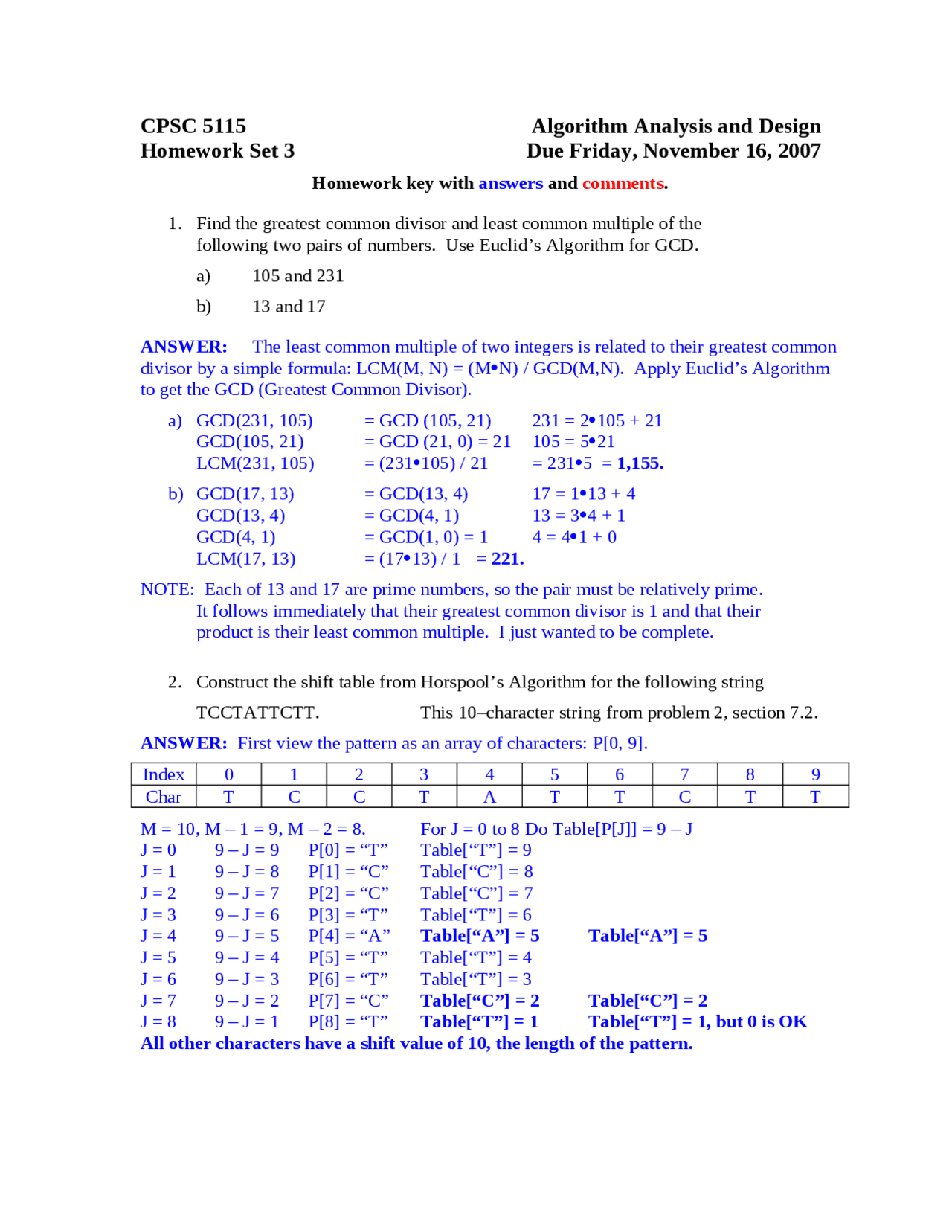 Homework Set 3 Solutions Algorithm Analysis And Design Cpsc 5115g 2593