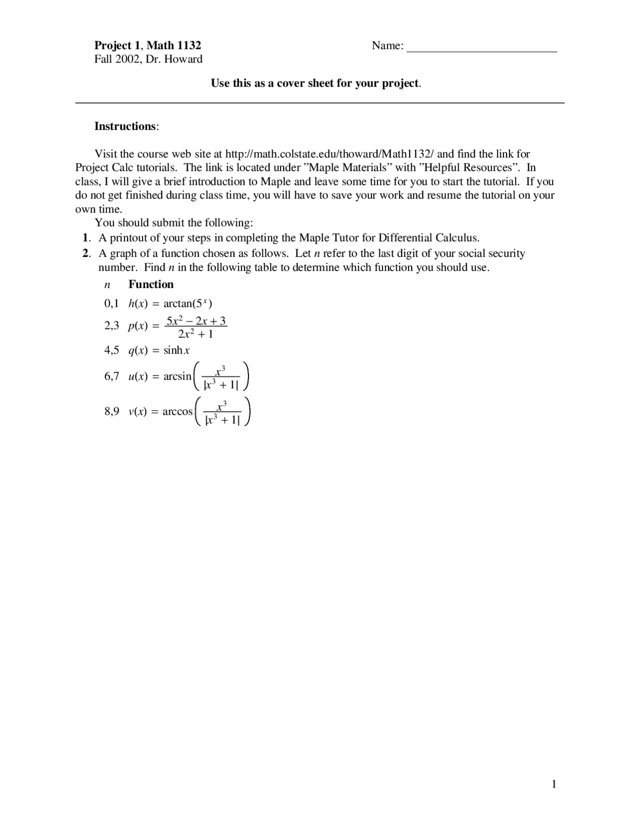 5 Problems On Calculus With Analytical Geology 1 Project 1 Math