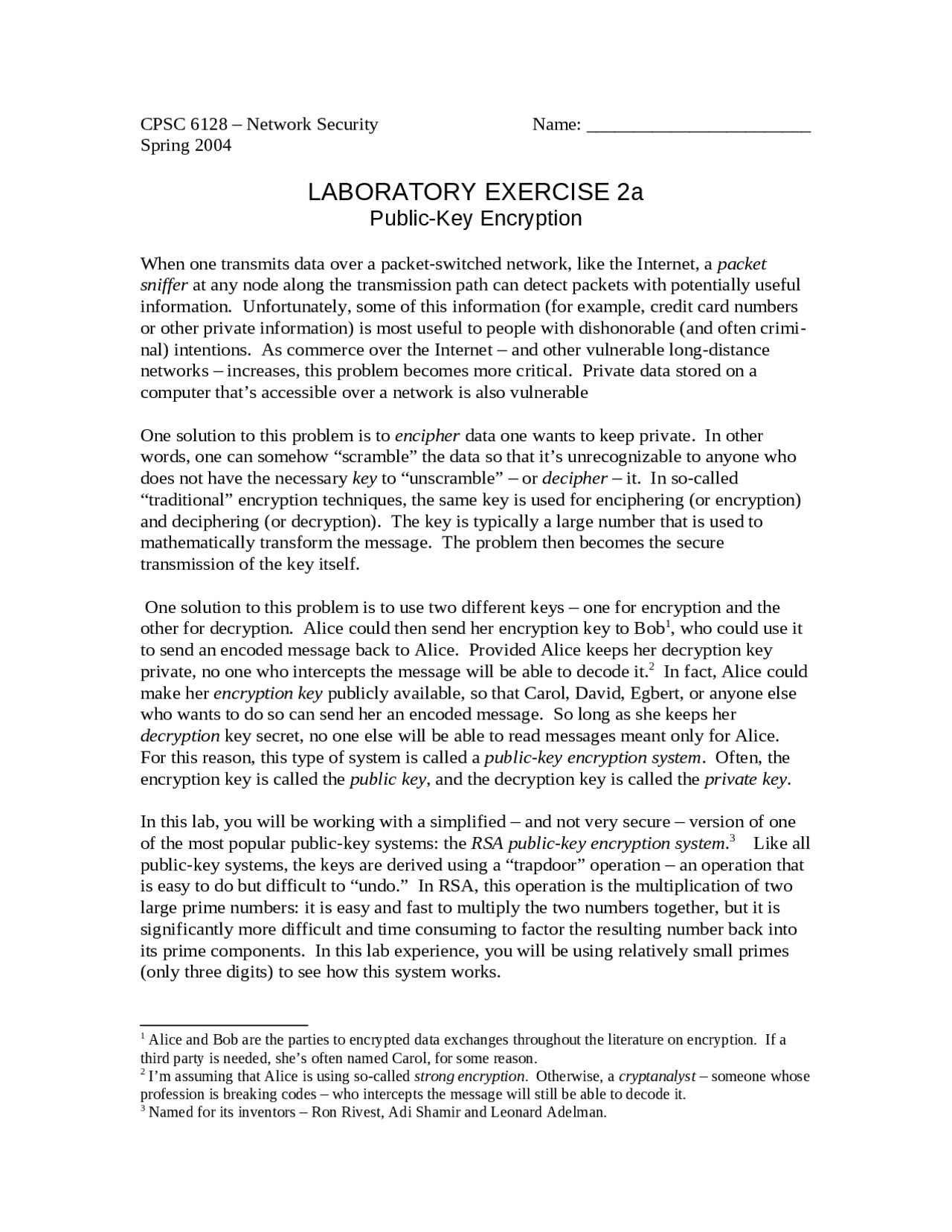 Public Key Encryption - Laboratory Exercise 2A | CPSC 6128 | Study ...