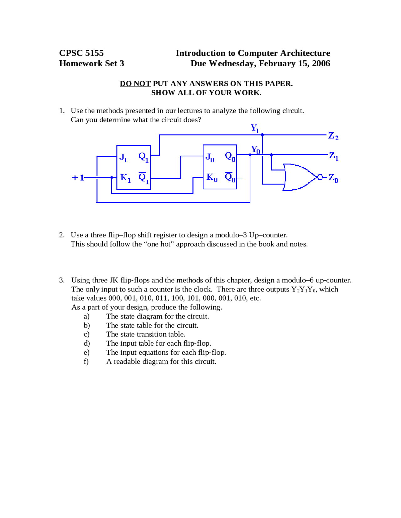 Homework Set 3 Introduction To Computer Architecture Cpsc 5155u