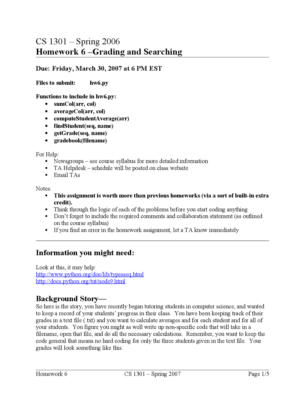 Grading And Searching Introduction To Computing Cs 1301 Docsity