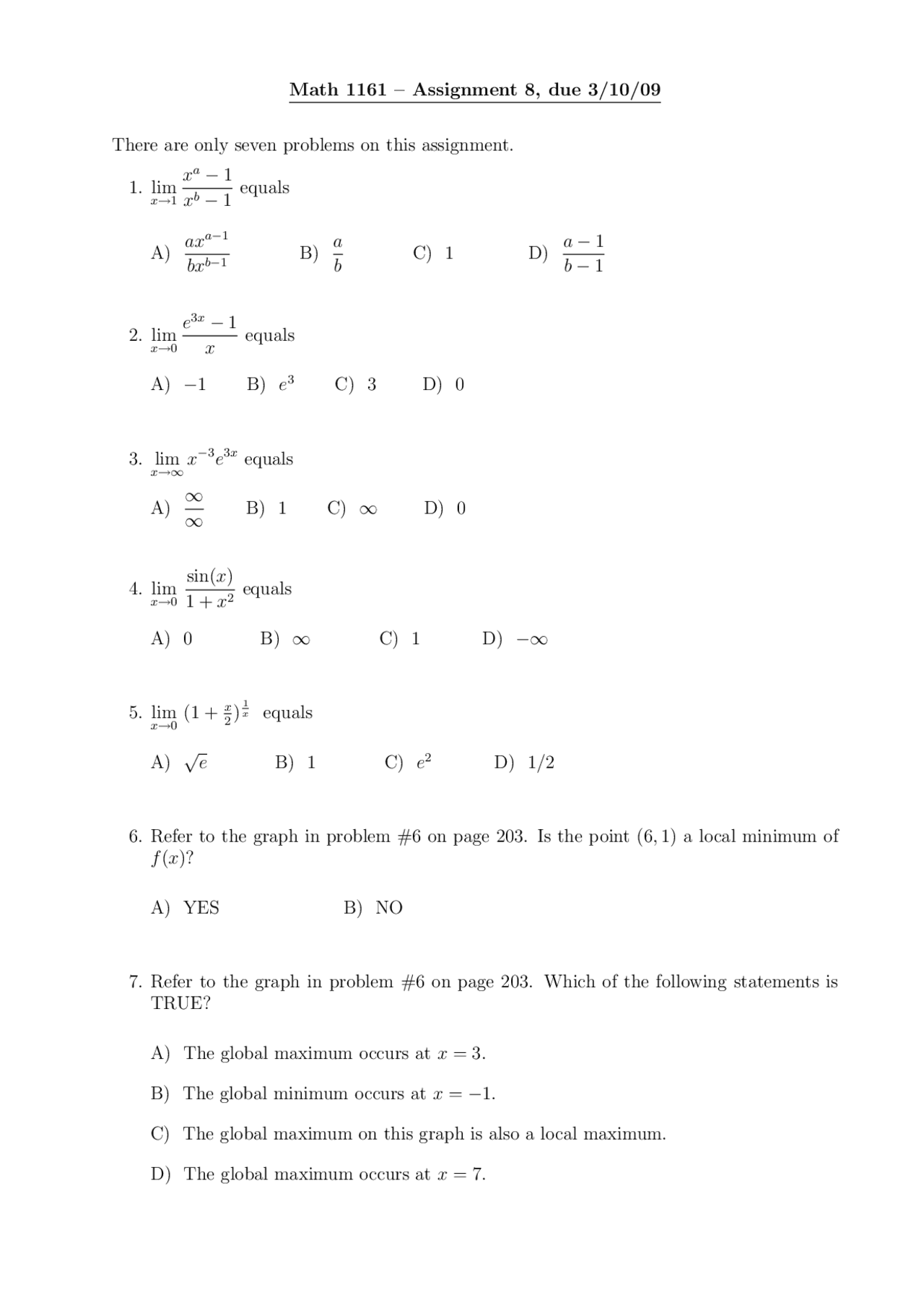 7 Problems On Limits And Functions In Calculus I Assignment 8 Math