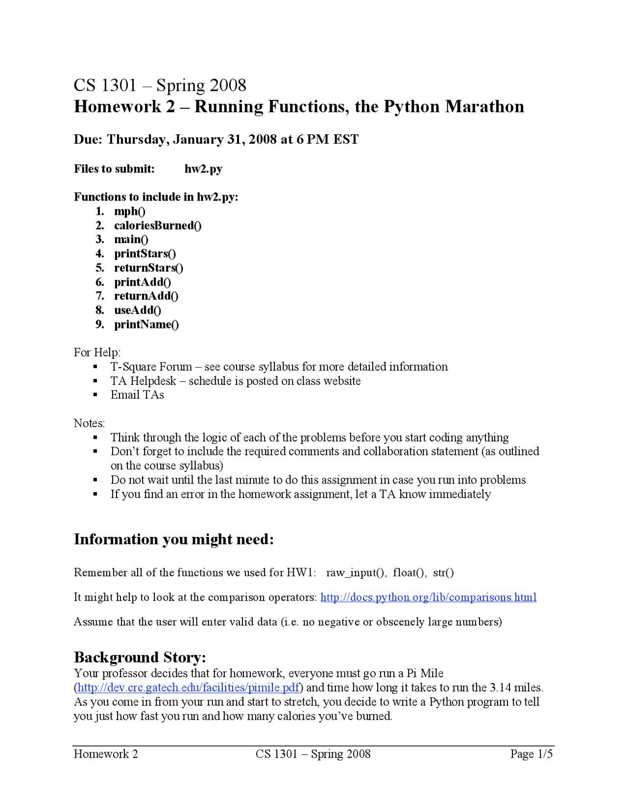 Questions for Assignment 2 - Introduction to Computing | CS 1301 - Docsity