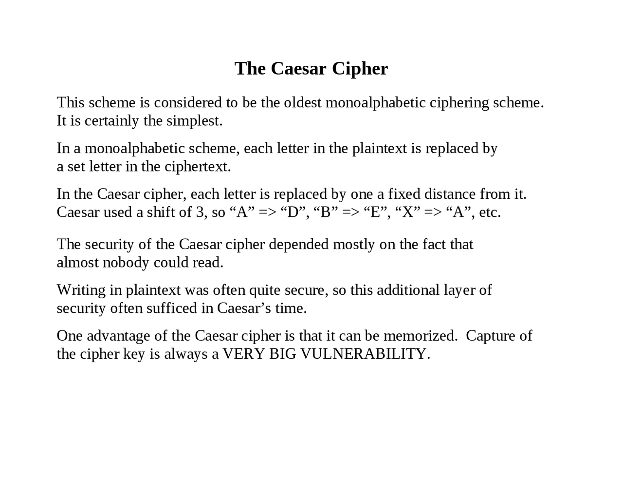Notes on The Caesar Cipher - Computer Networks | CPSC 5157U - Docsity