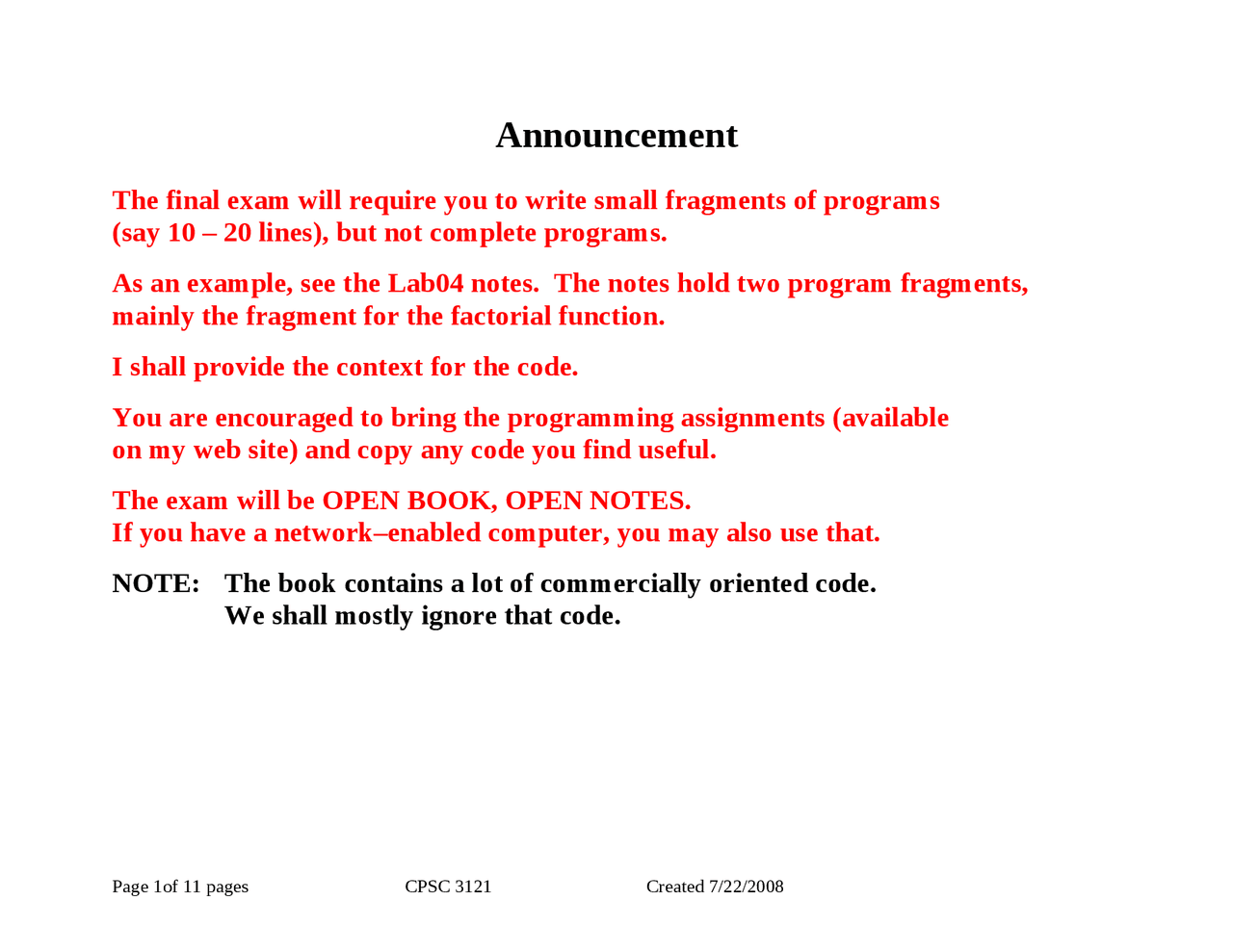 Syllabus Schedule For Assembly Language Programming 1 Cpsc 3121 Docsity