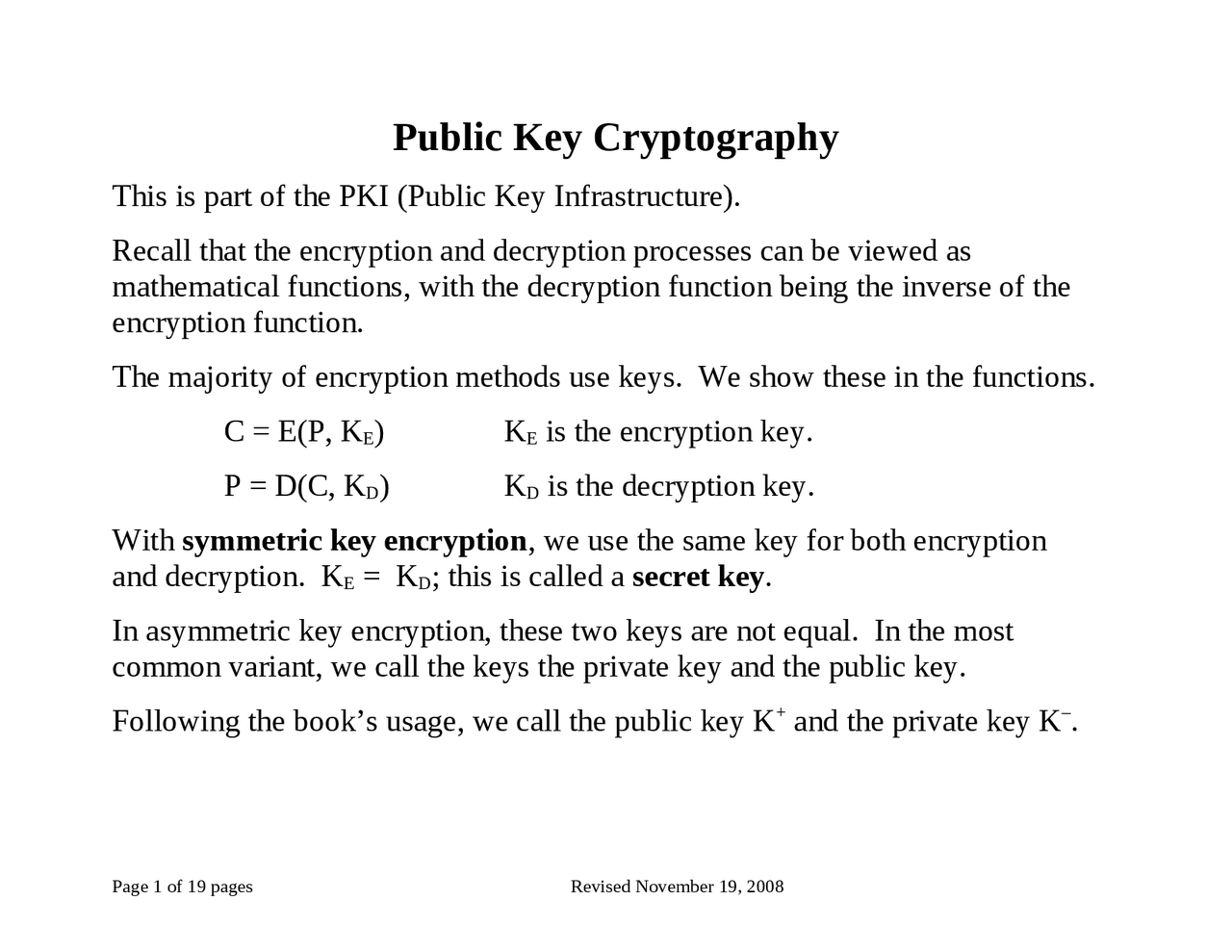 Public Key Cryptography Lecture Notes Cpsc 5157g Docsity