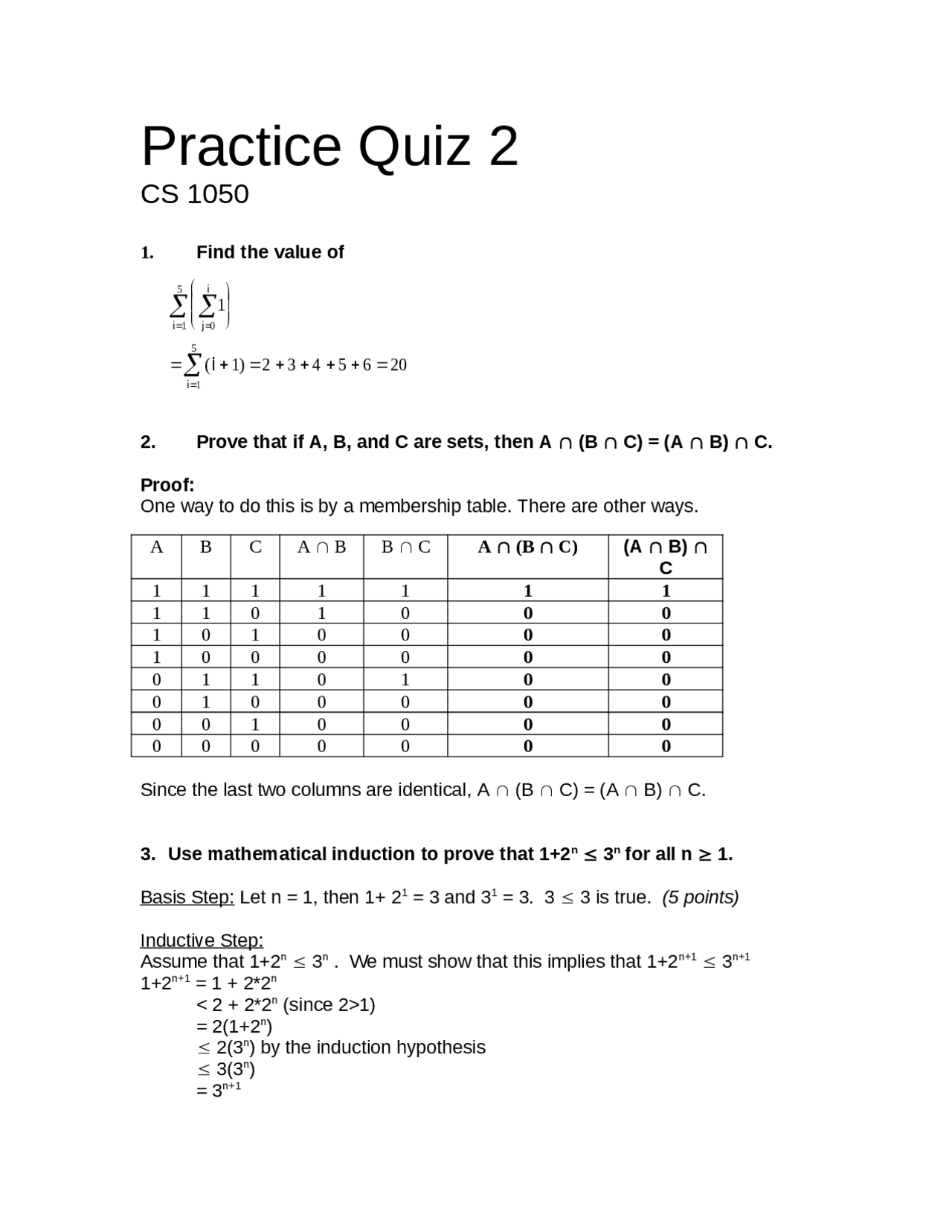 Solutions For Practice Quiz 2 Constructing Proofs Cs 1050 Docsity