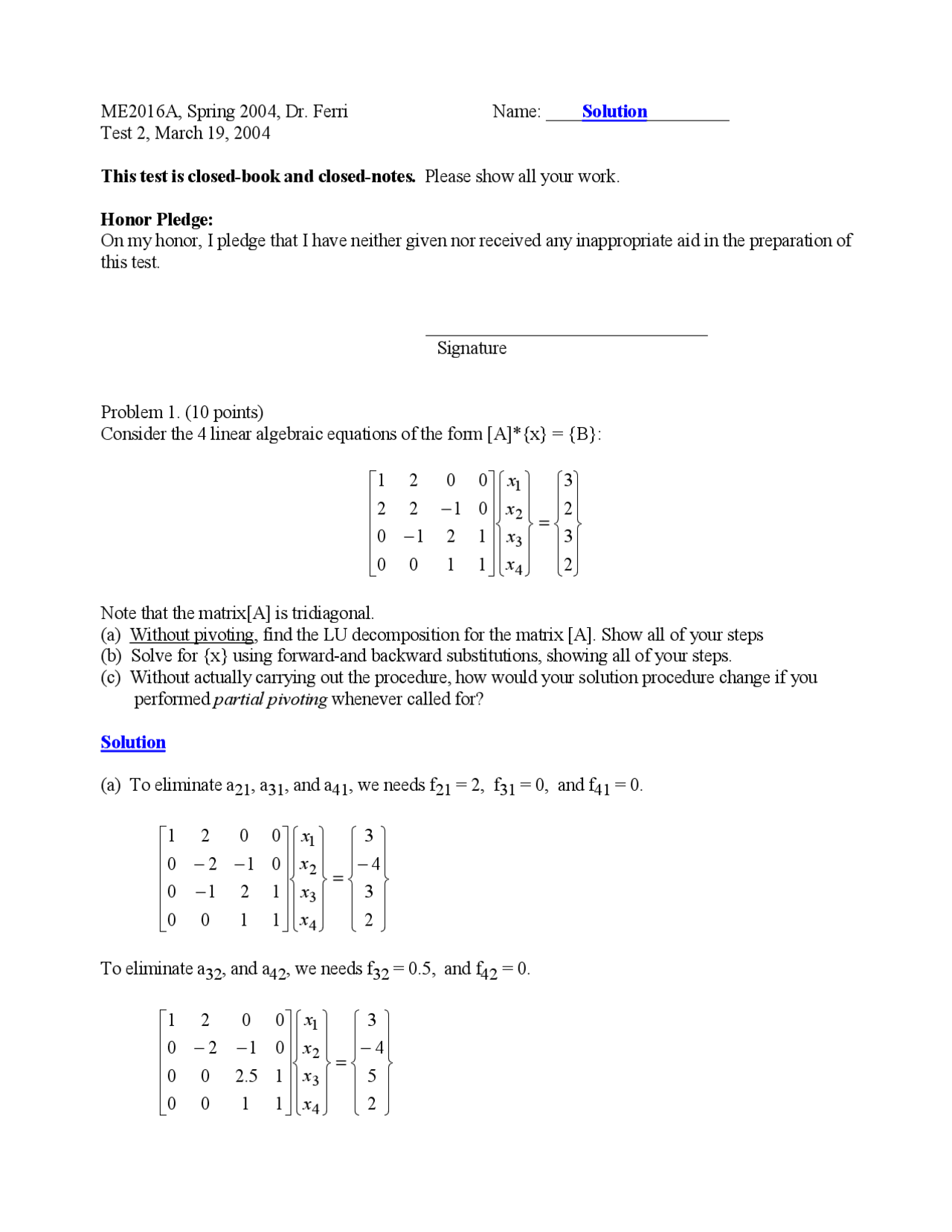 Test 2 With Solutions Computing Techniques Spring 2004 Me 2016