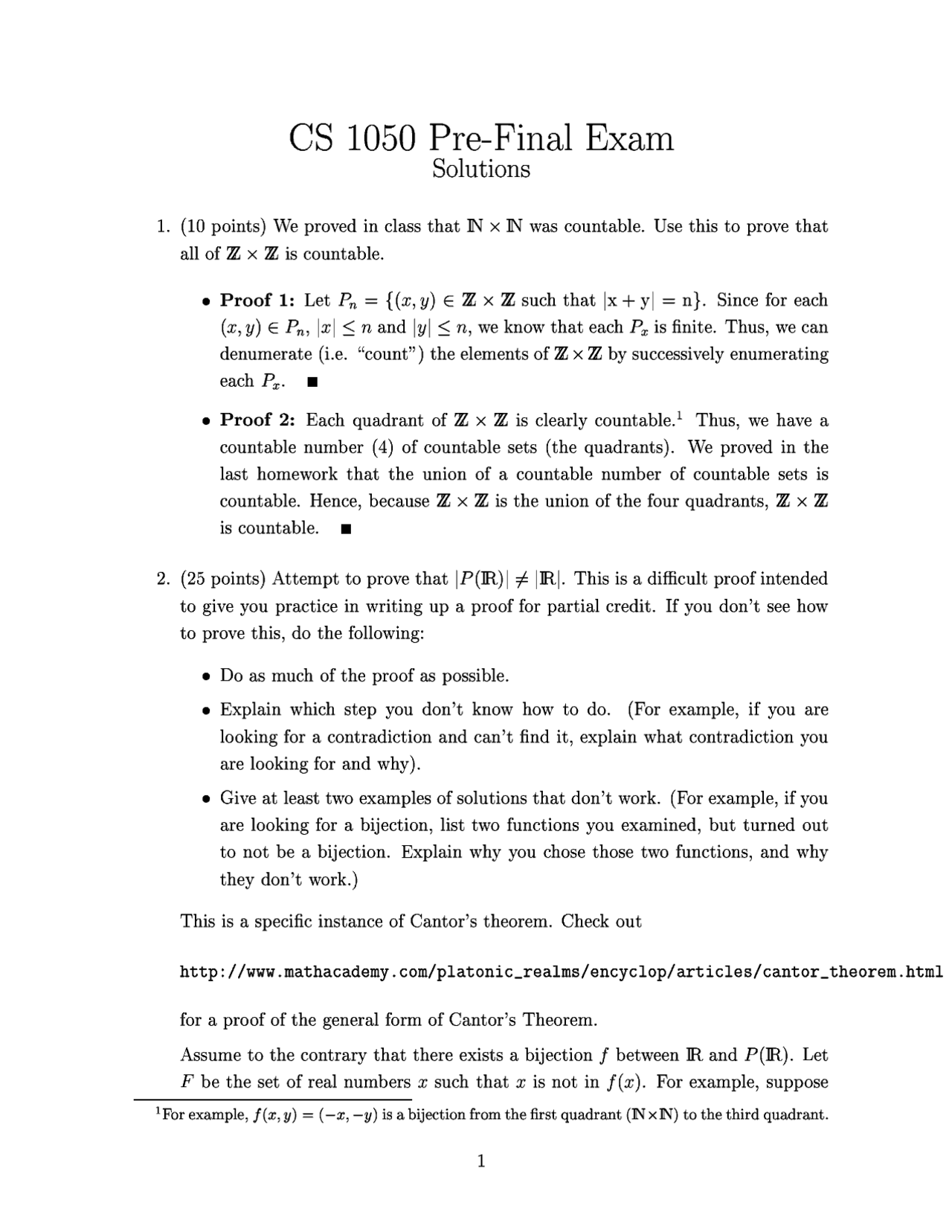Pre Final Exam With Solution For Constructing Proofs Cs 1050 Docsity